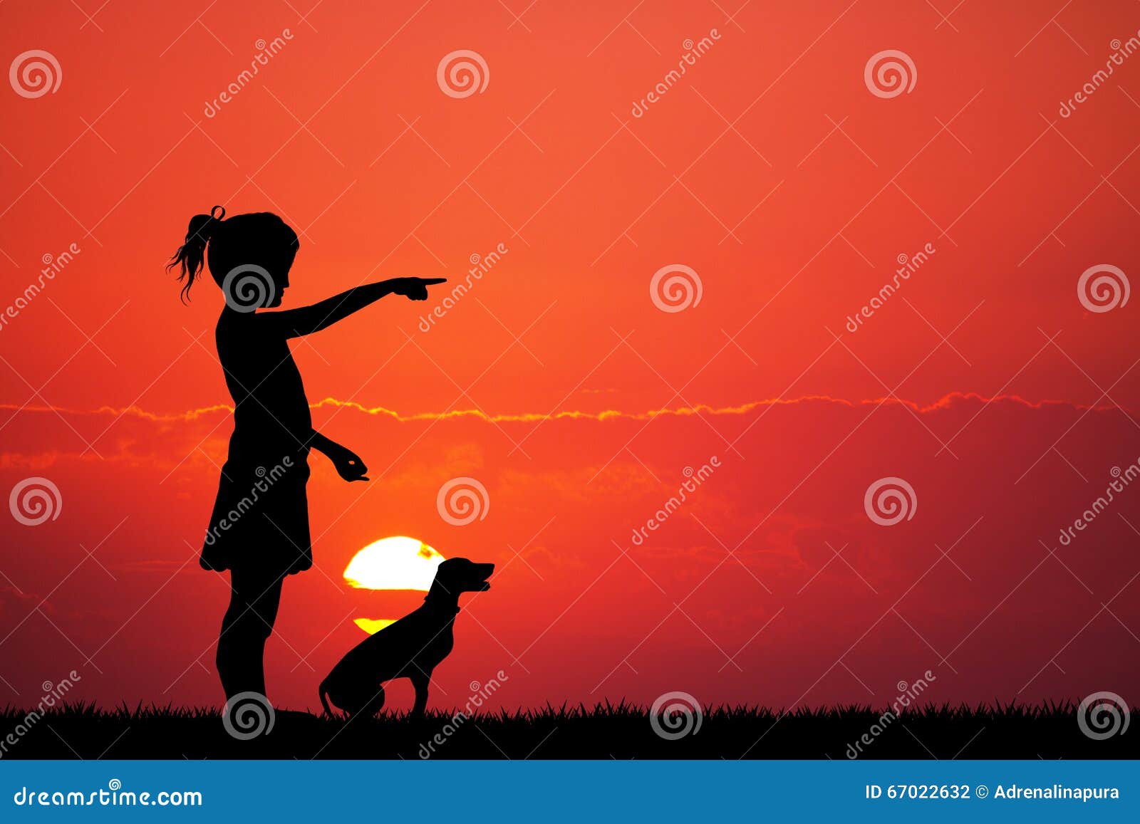 Girl and puppy at sunset stock illustration. Illustration of leisure ...
