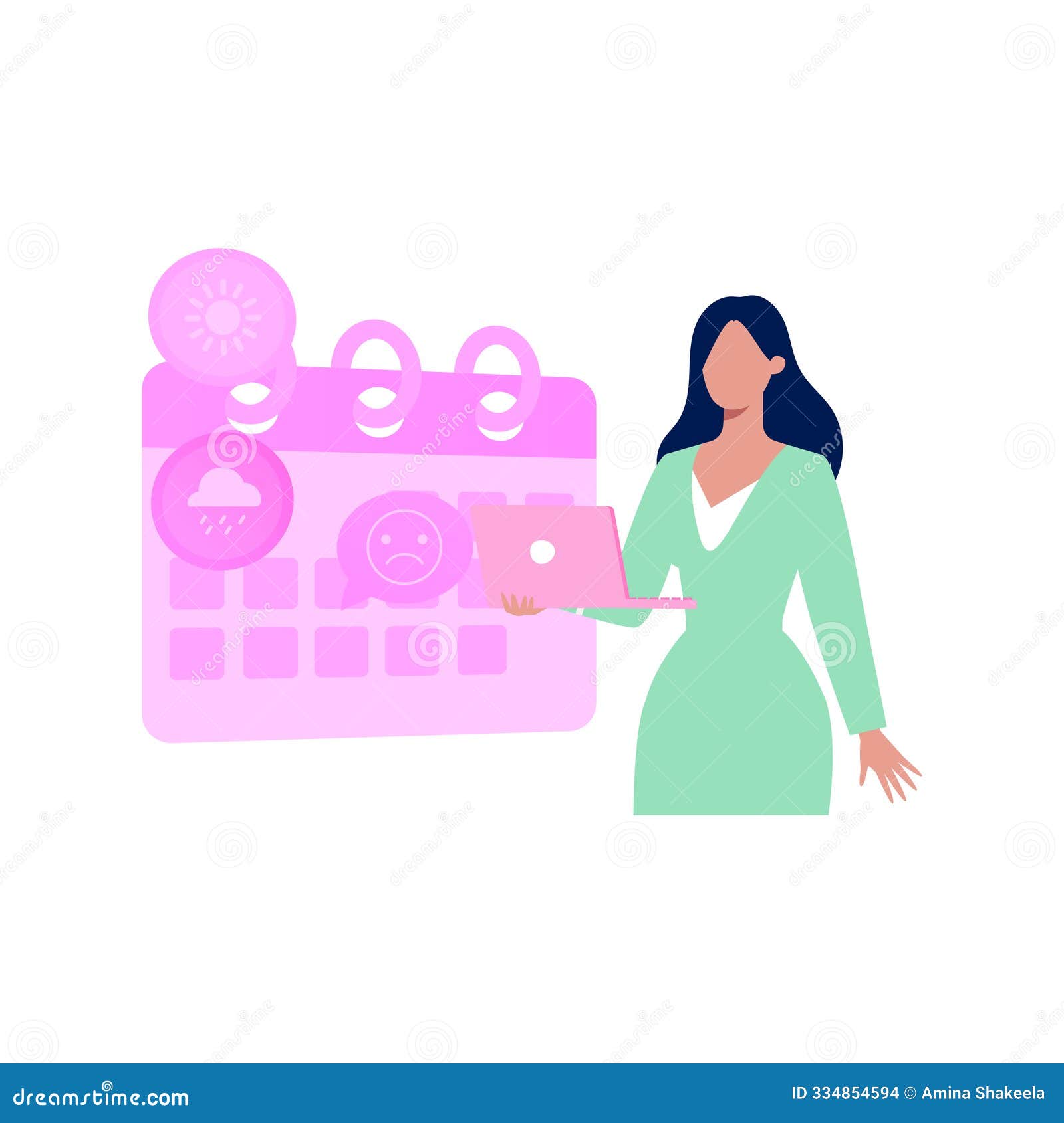 A Girl Puts Reminders on a Calendar Stock Illustration - Illustration ...
