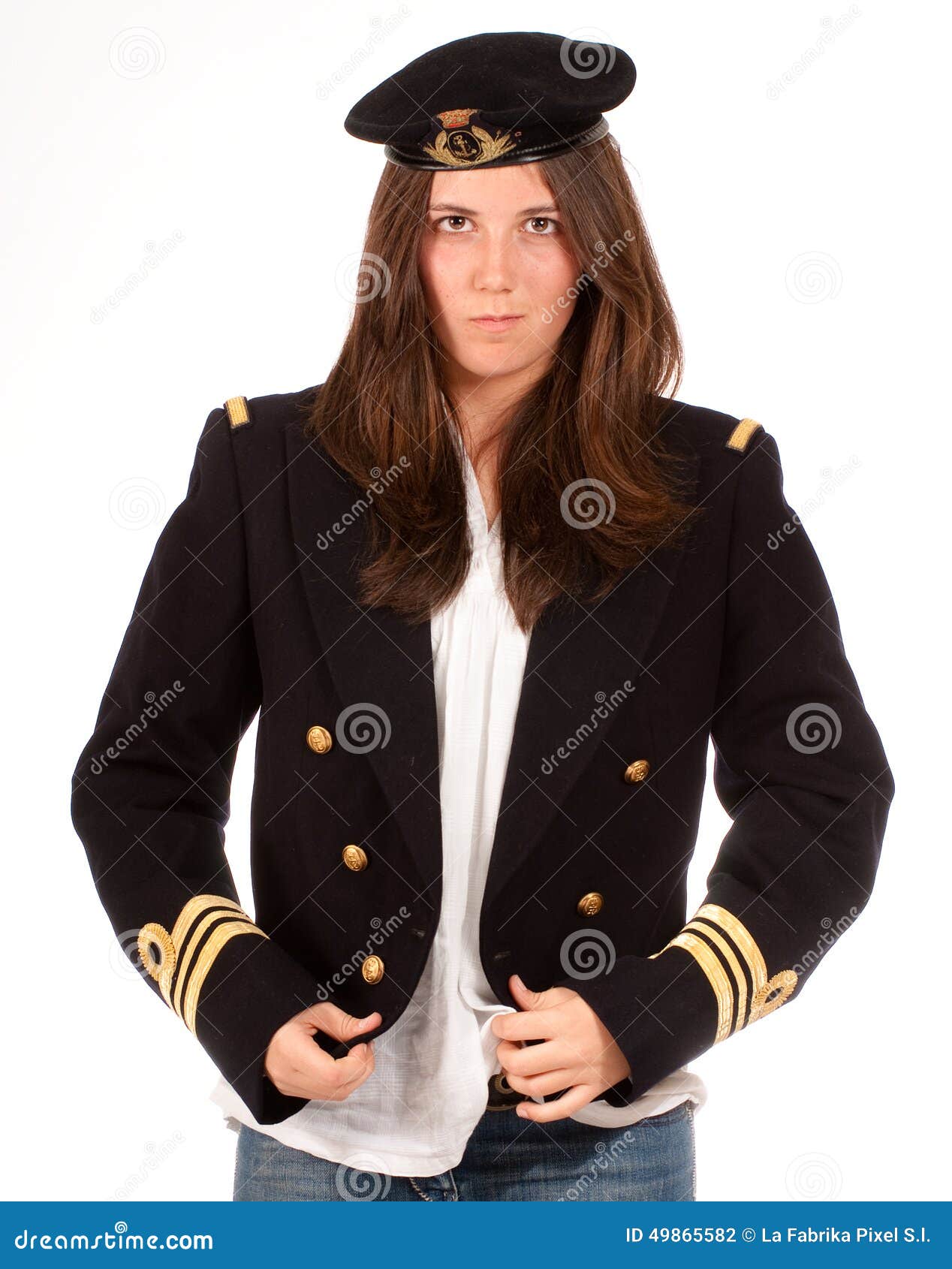 Girl Putting on Her Officer Uniform Stock Photo - Image of girl ...