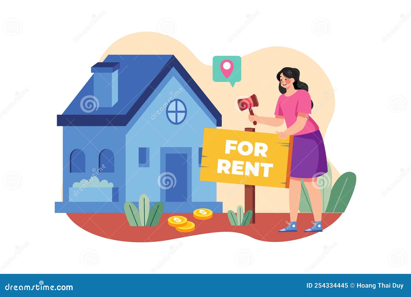 A Girl Putting a Home on Rent Stock Vector - Illustration of cart ...