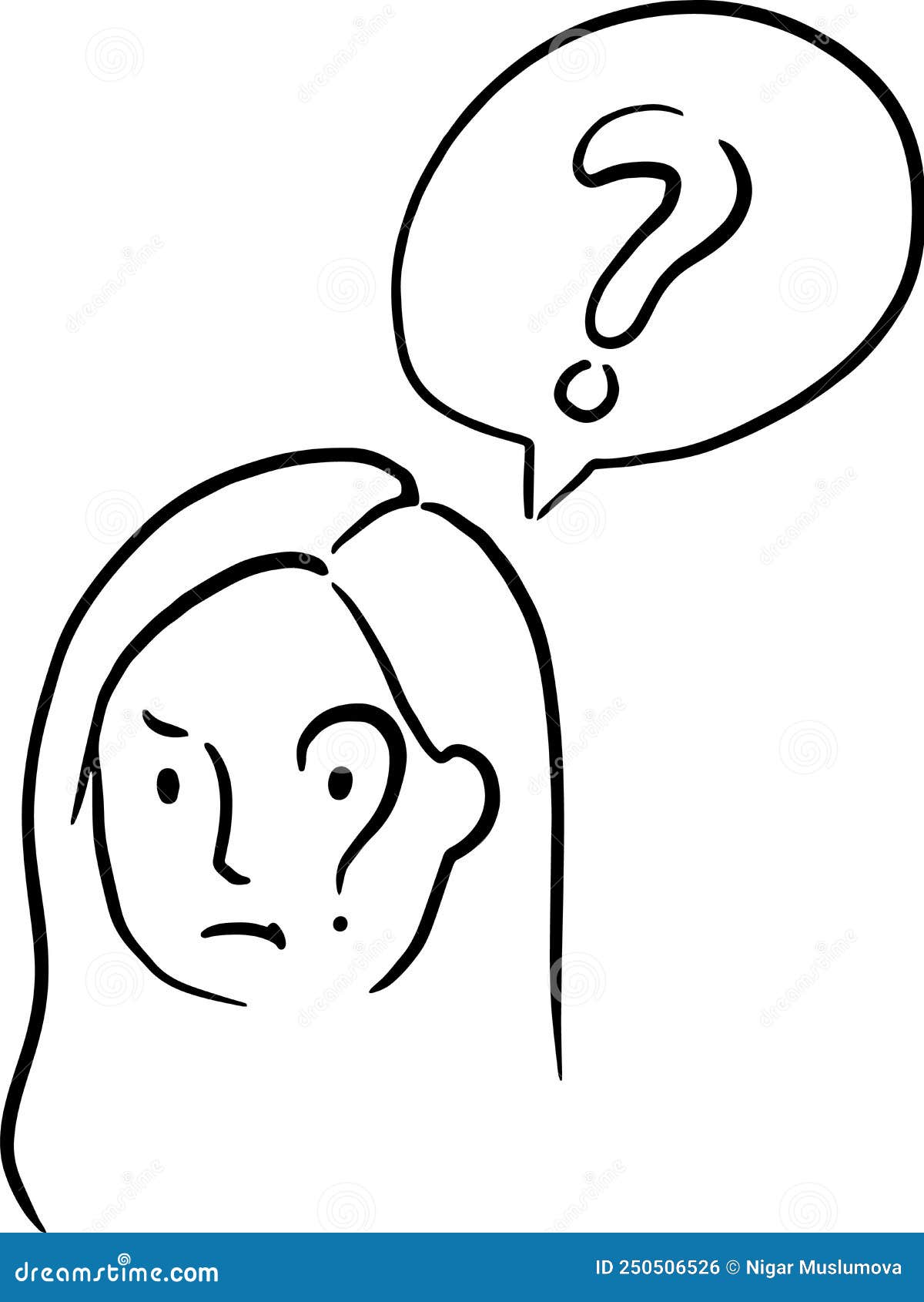 Girl, Question, Conversation Bubble, Hand Draw Line Vector Illustration ...