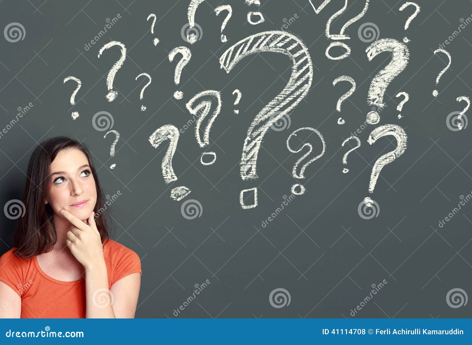 Girl with question mark stock photo. Image of imagination - 41114708