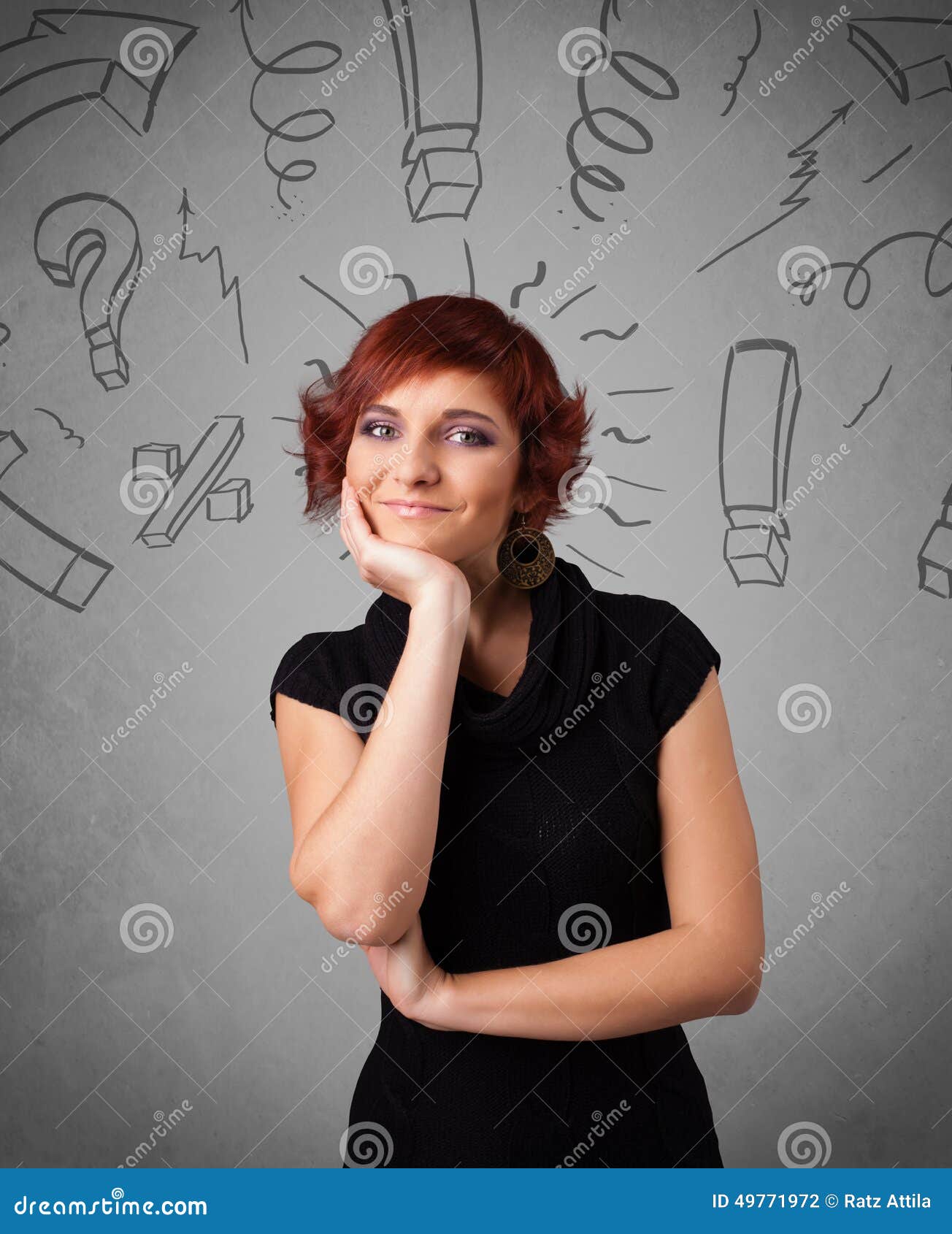 Girl with Question Sign Doodles on Gradient Background Stock Photo ...