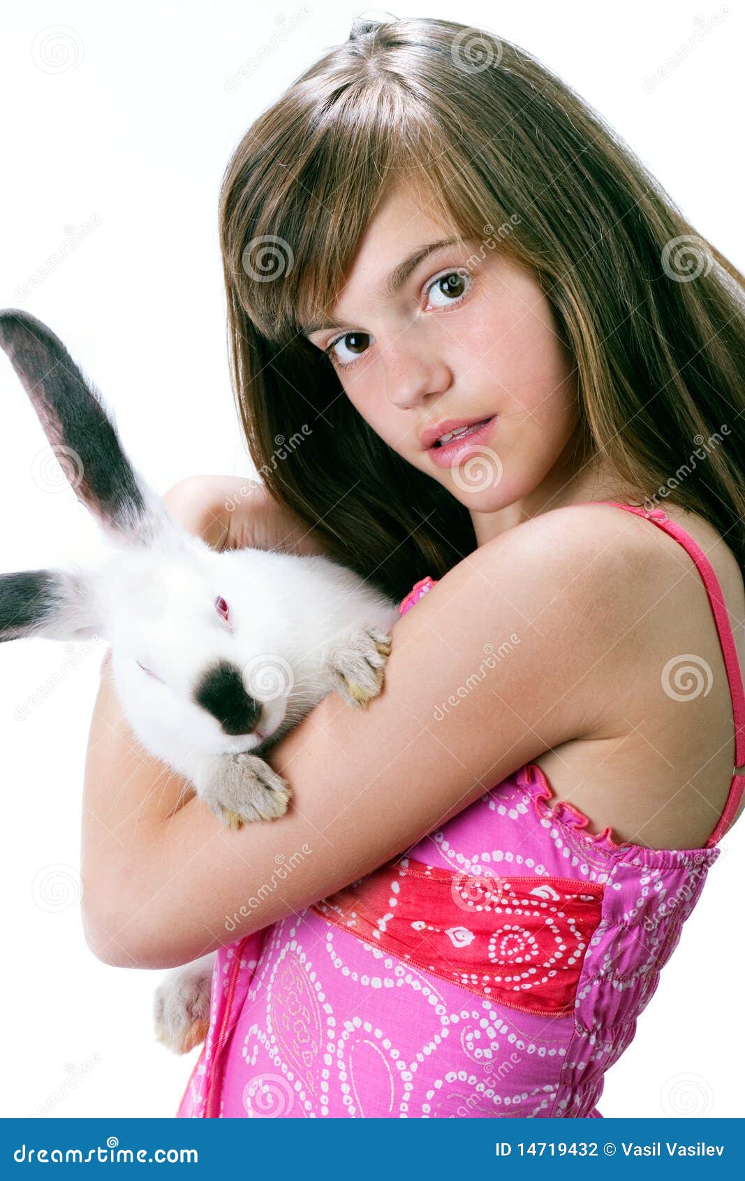 Girl and rabbit stock photo. Image of white, isolated - 14719432
