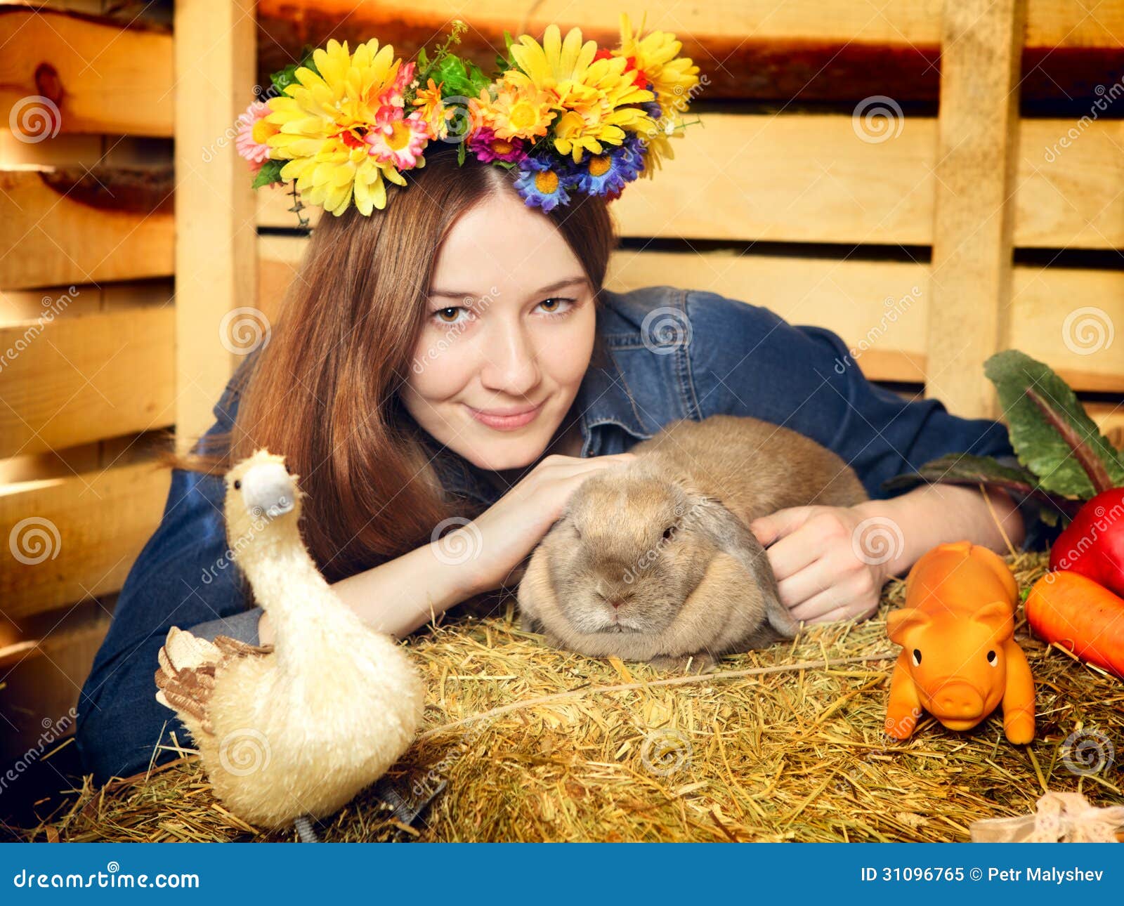 Girl with Rabbit stock image. Image of flowers, looking - 31096765