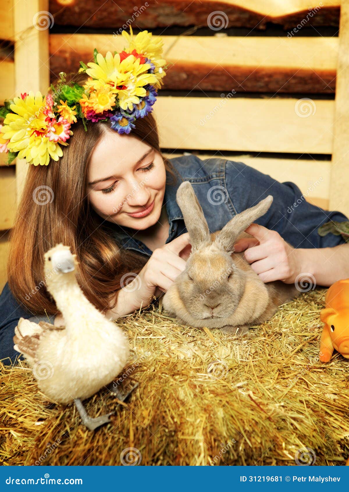 Girl with Rabbit stock image. Image of dwarf, adult, hayloft - 31219681