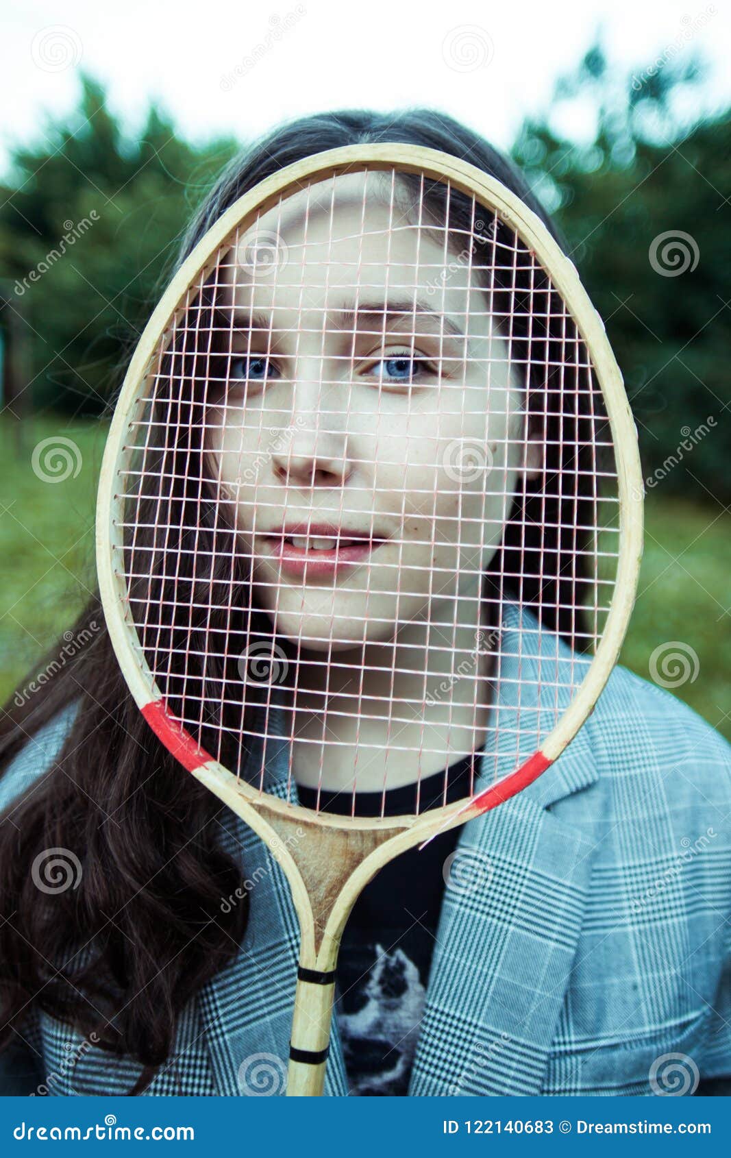 The girl with the racket stock image. Image of female - 122140683