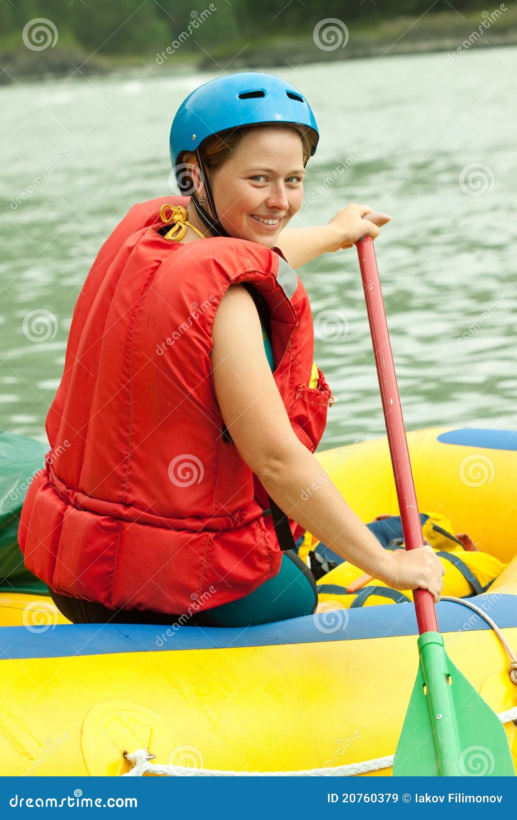 Girl on the raft stock image. Image of paddle, action - 20760379