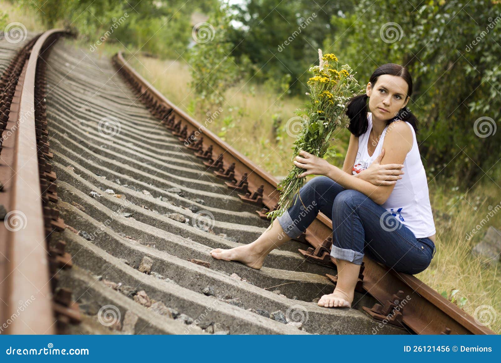 The girl on rails stock photo. Image of caucasian, adult - 26121456