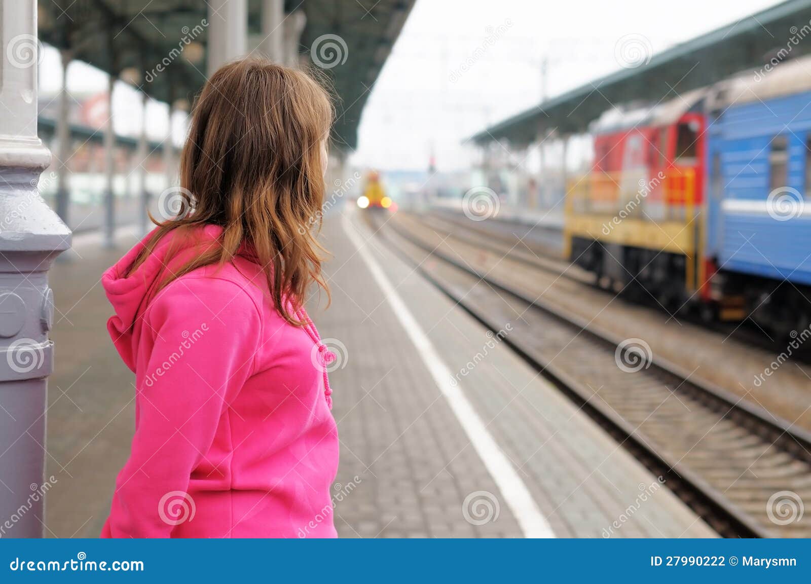 Girl on Railway Station Platform Stock Photo - Image of suitcases ...