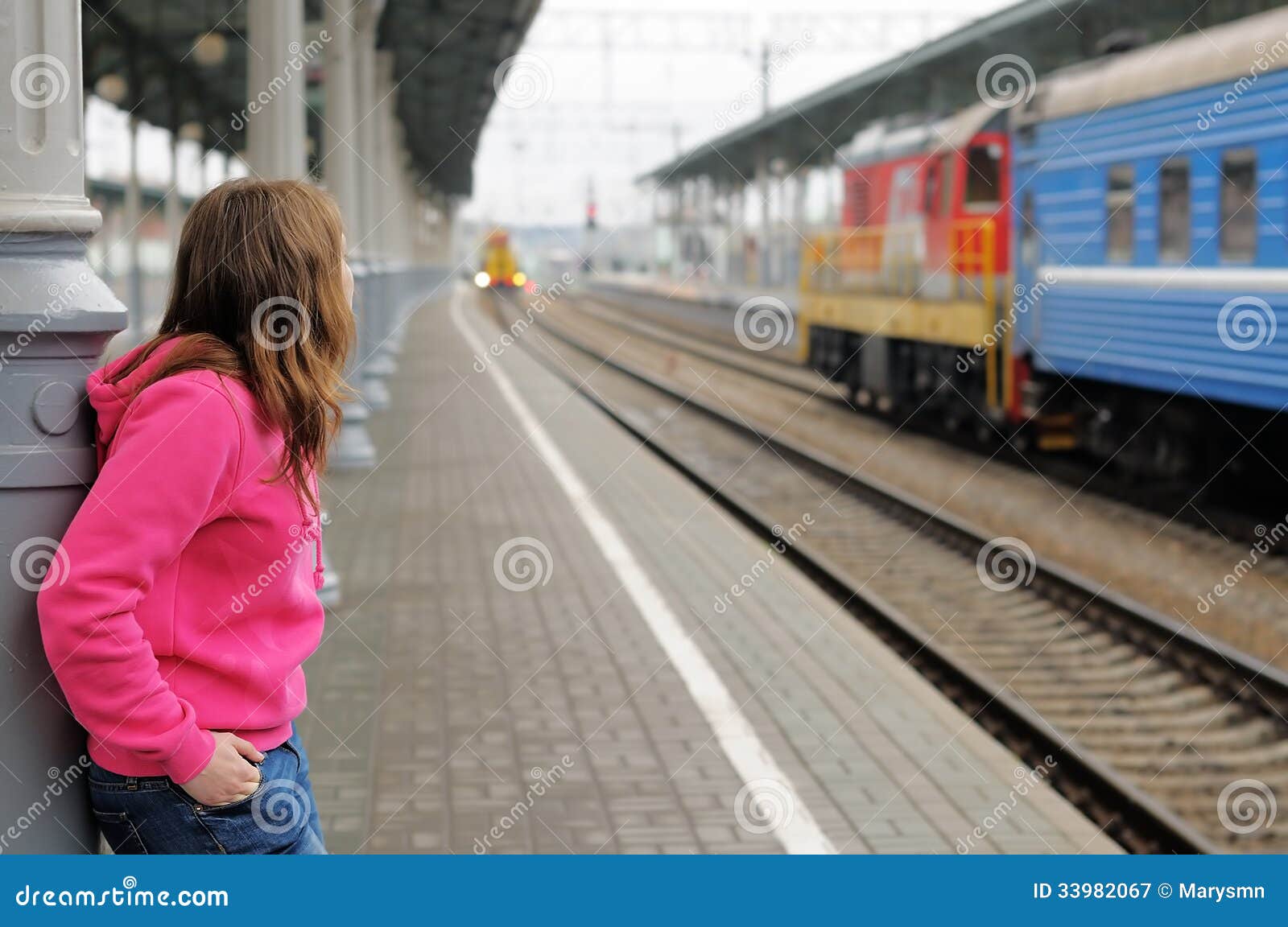 Girl on Railway Station Platform Stock Image - Image of expectation ...