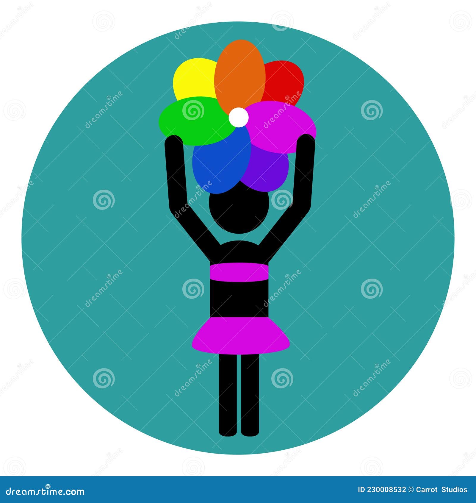 Girl with Rainbow Flower Icon Stock Vector - Illustration of blank ...