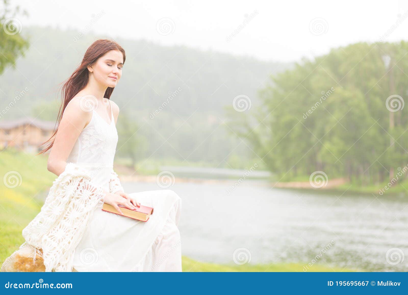 Girl in a Rainy Park Reading a Book Stock Image - Image of beautiful ...