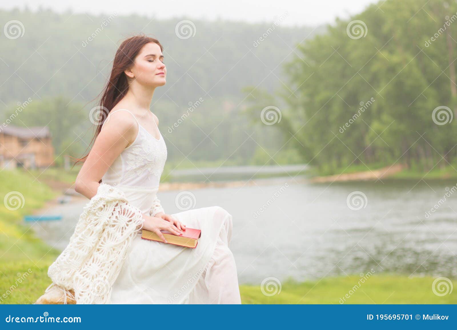 Girl in a Rainy Park Reading a Book Stock Image - Image of october ...