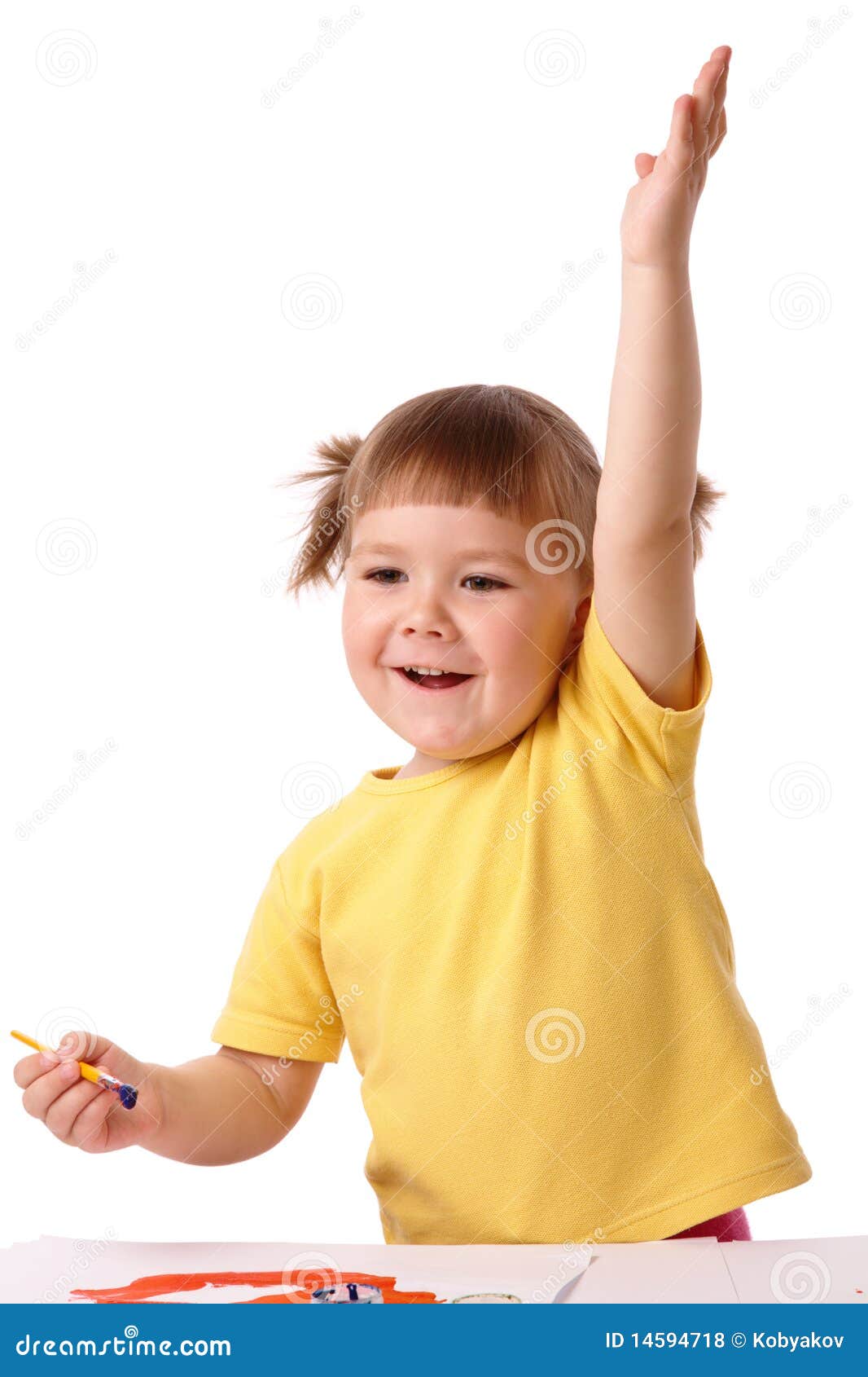 Girl with raised hand stock photo. Image of isolated - 14594718