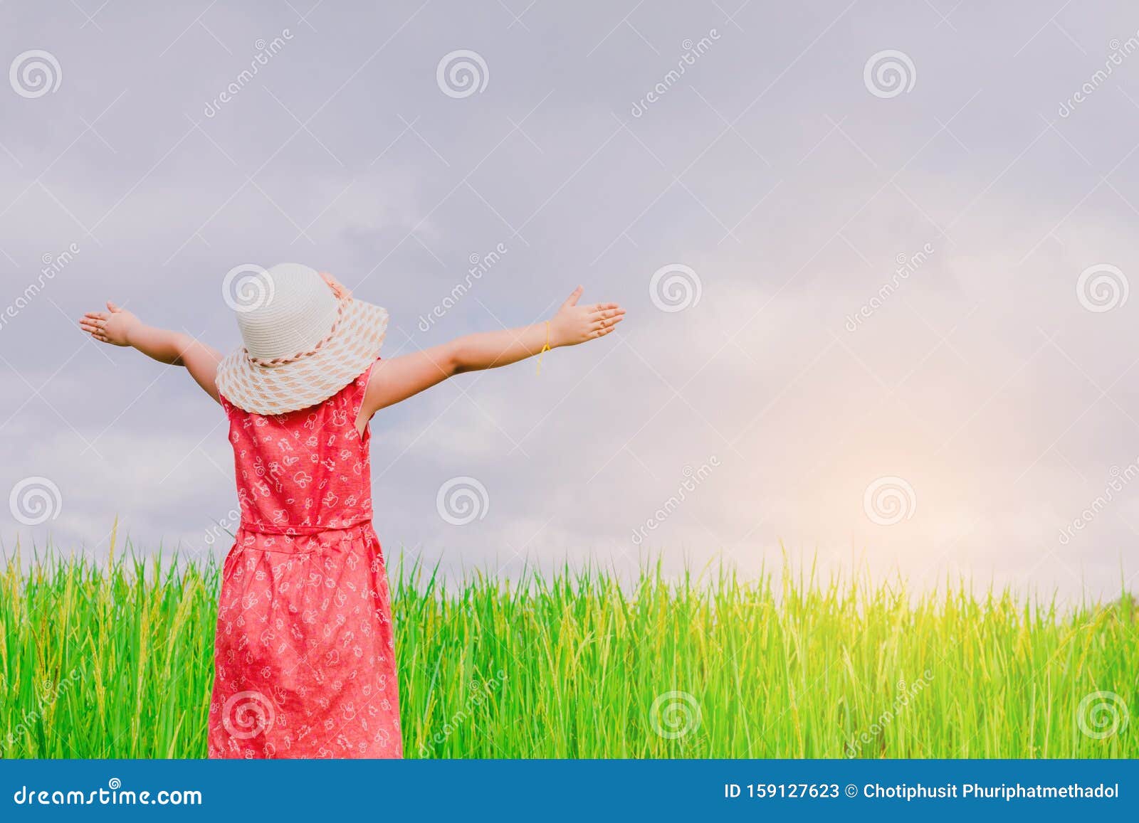 The Girl Raised Her Hand in the Middle of Pure Nature Stock Image ...