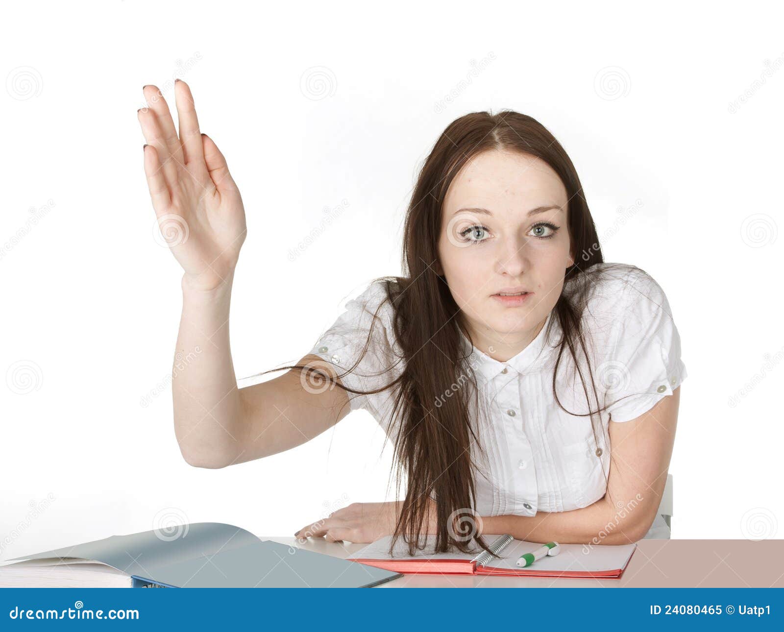 Girl raises her hand stock image. Image of portrait, beauty - 24080465