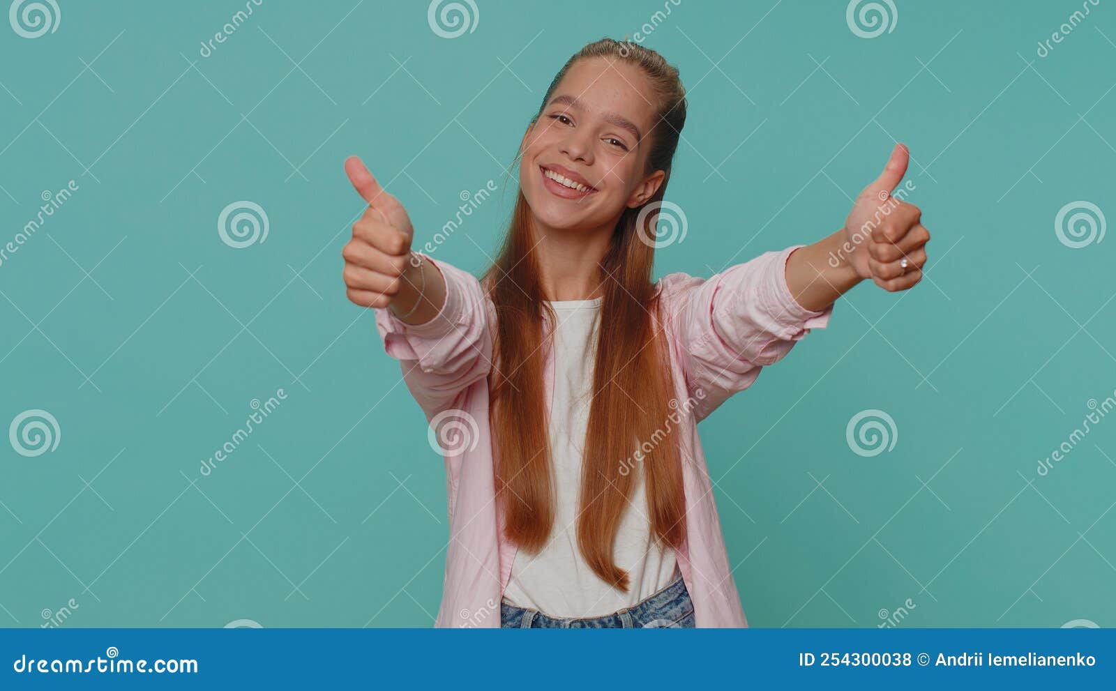 Girl Raises Thumbs Up Agrees Or Gives Positive Reply Recommends