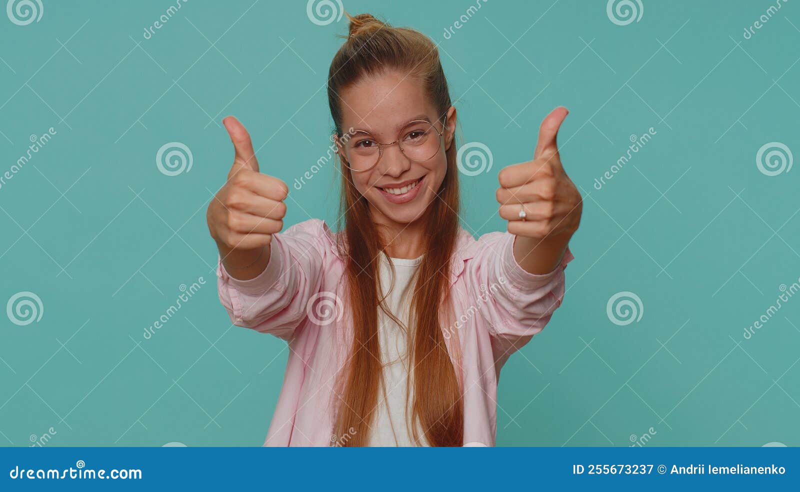 Girl Raises Thumbs Up Agrees Or Gives Positive Reply Recommends