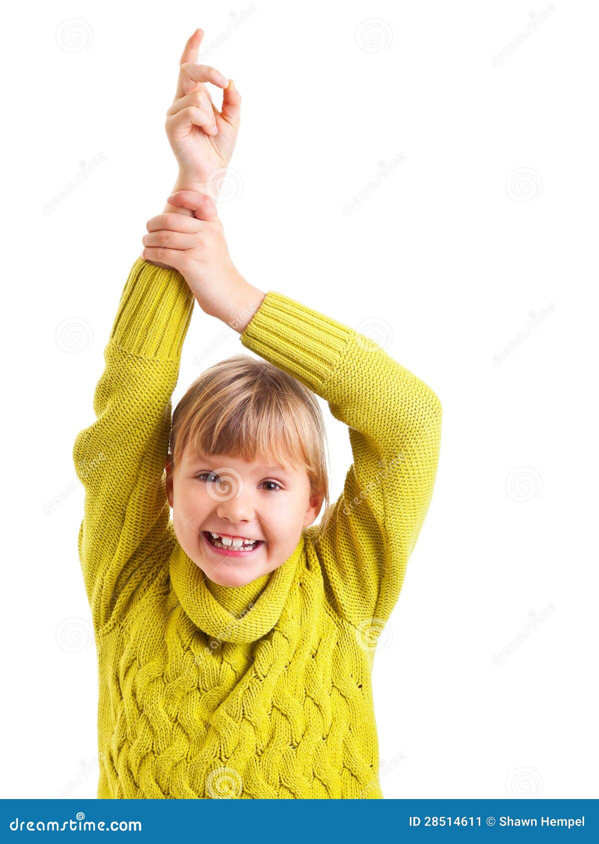 Girl raising hand stock image. Image of preschool, green - 28514611