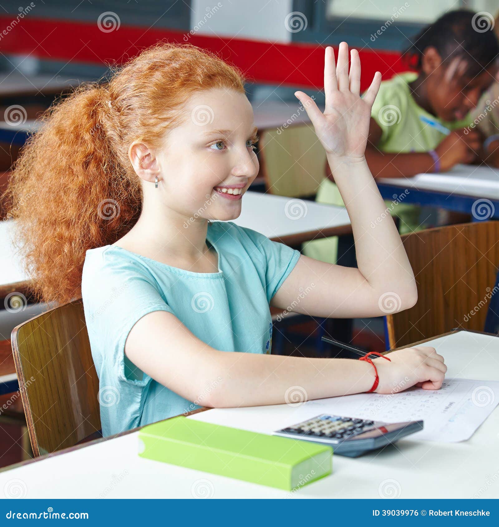 Girl Raising Hand in Elementary Stock Photo - Image of inside, child ...