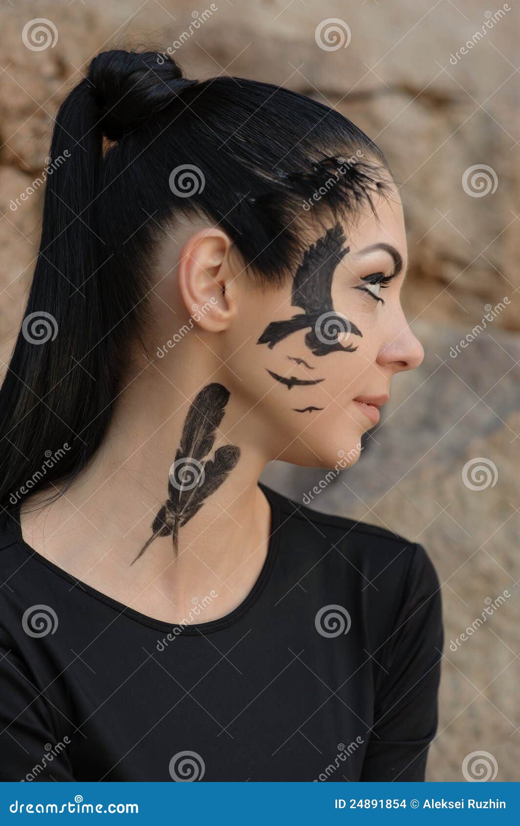 Girl - Raven stock photo. Image of attractive, feathers - 24891854