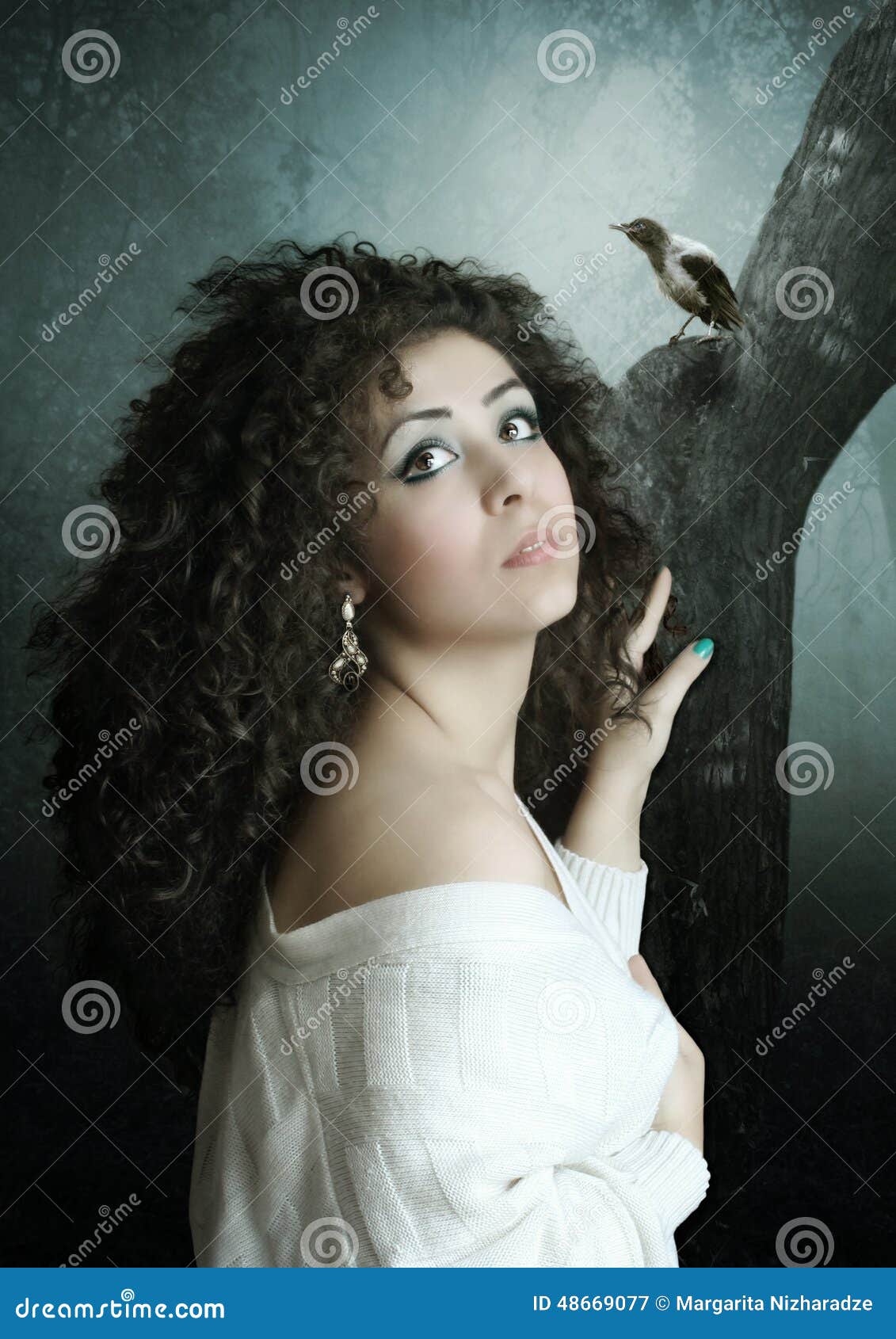 The girl and the raven stock image. Image of girl, young - 48669077