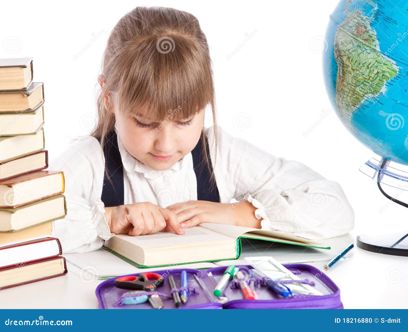A girl is reading a book stock photo. Image of college - 18216880