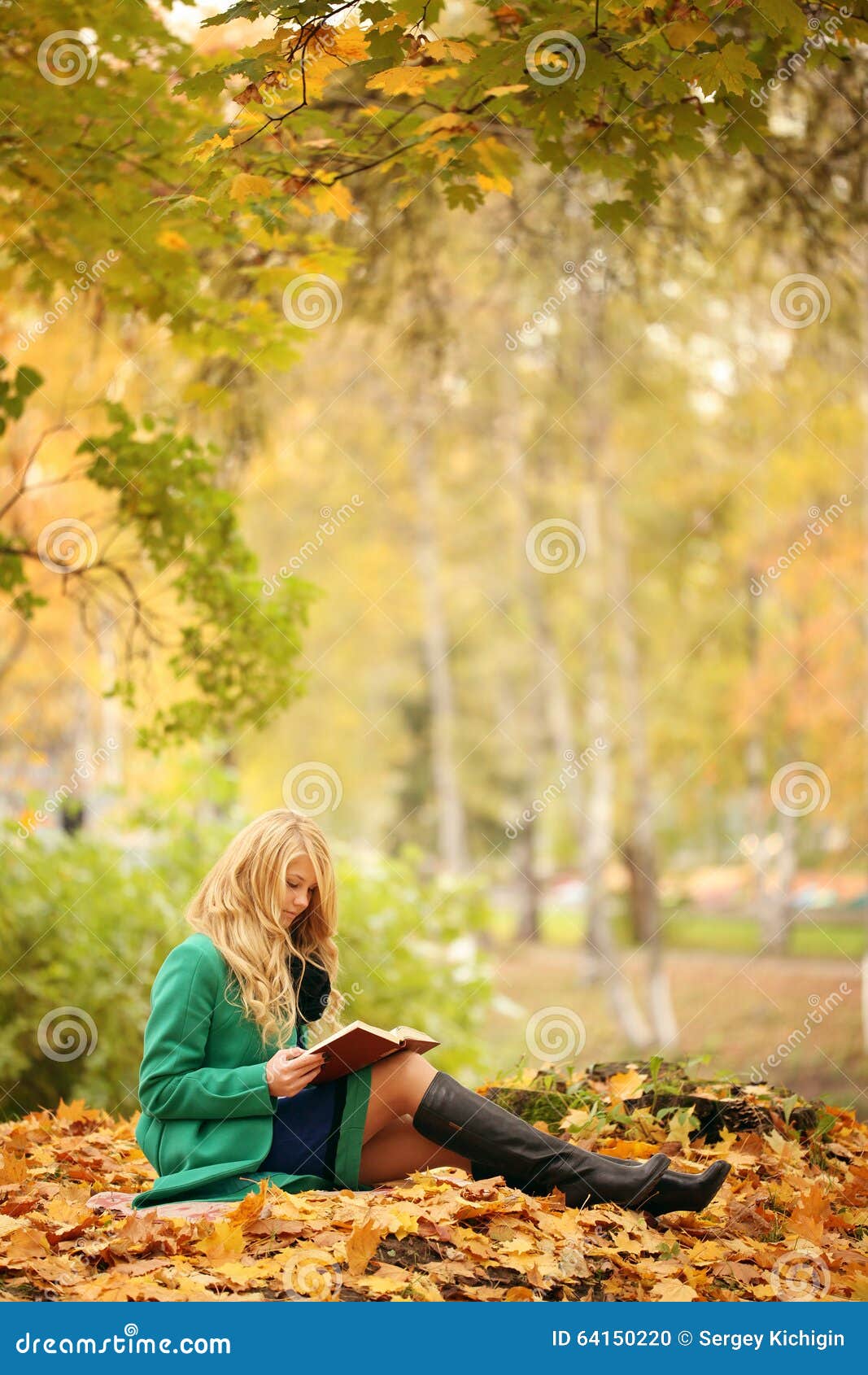 Girl Reading Book in Autumn Park Stock Photo - Image of beautiful ...