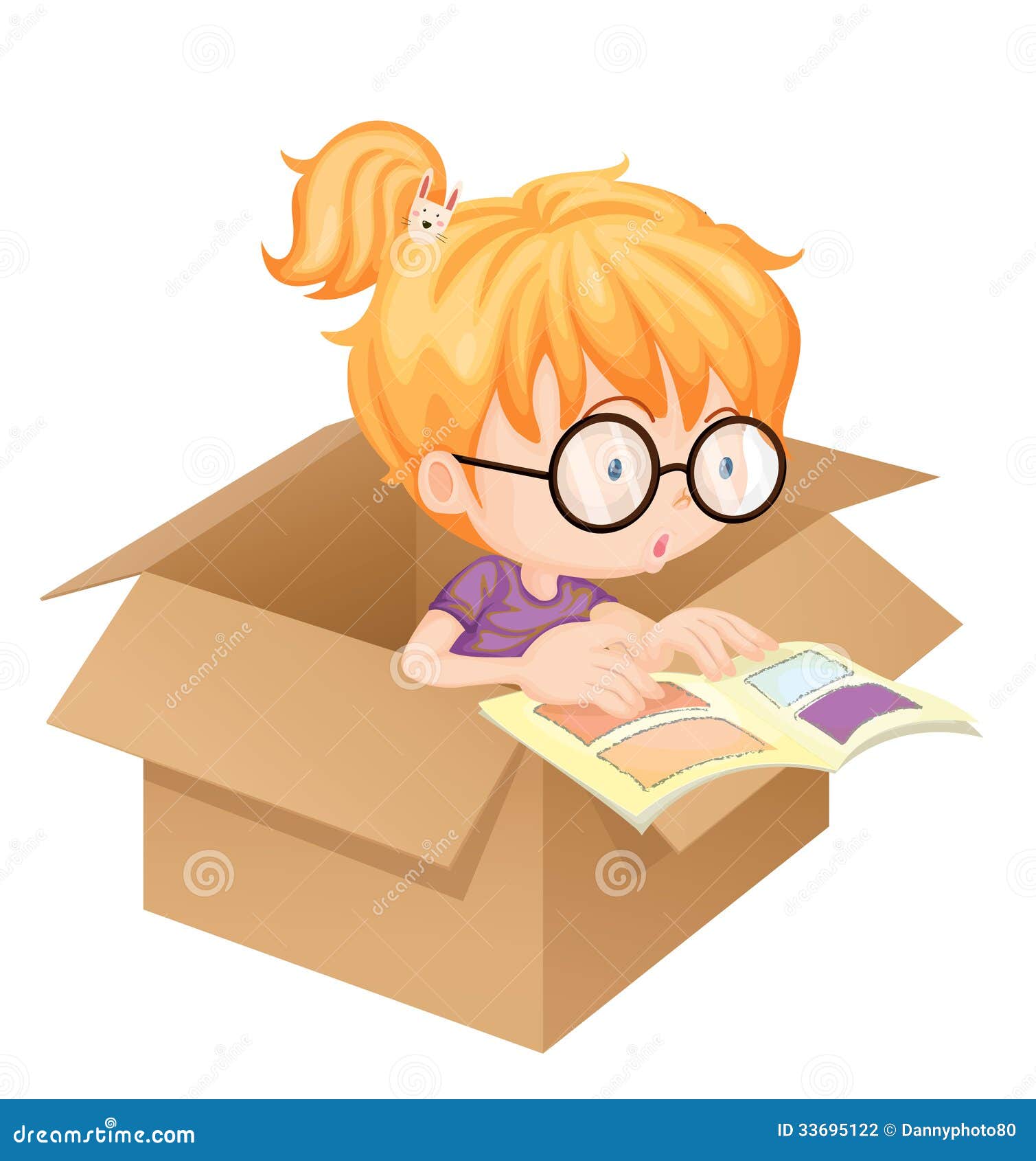 A Girl Reading Book in a Box Stock Vector - Illustration of sight, girl ...