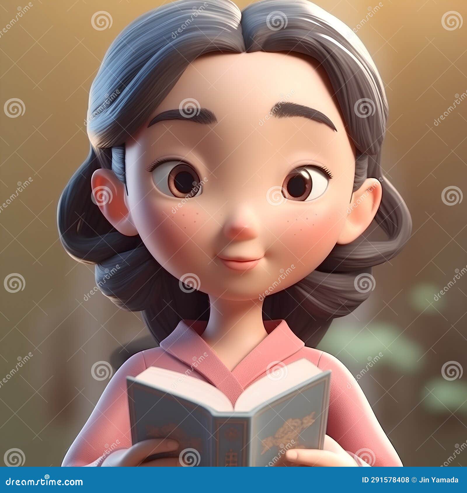 Girl Reading a Book in the City. 3d Render Illustration Stock ...