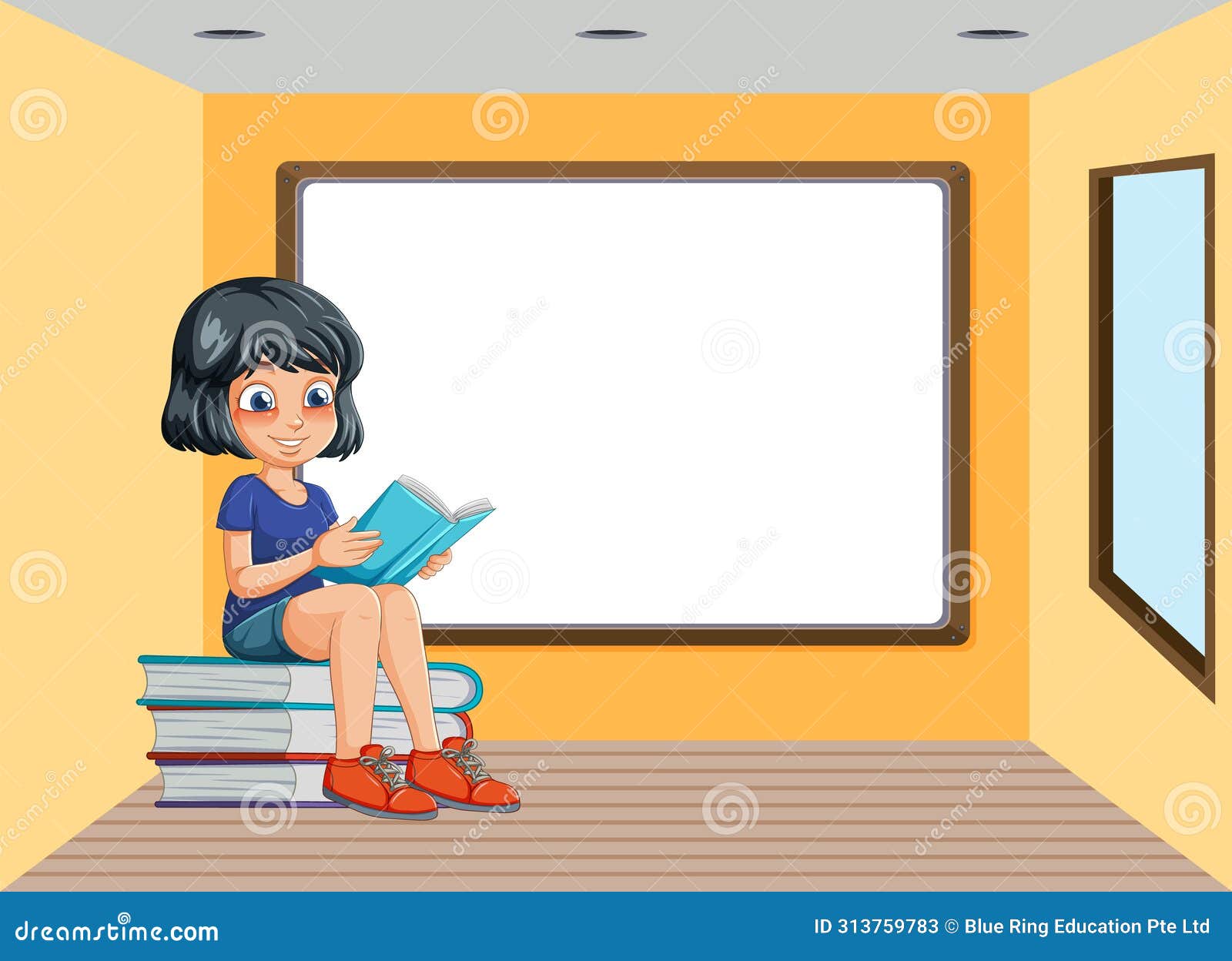 A Girl Reading Book in Classroom Setting Stock Vector - Illustration of ...