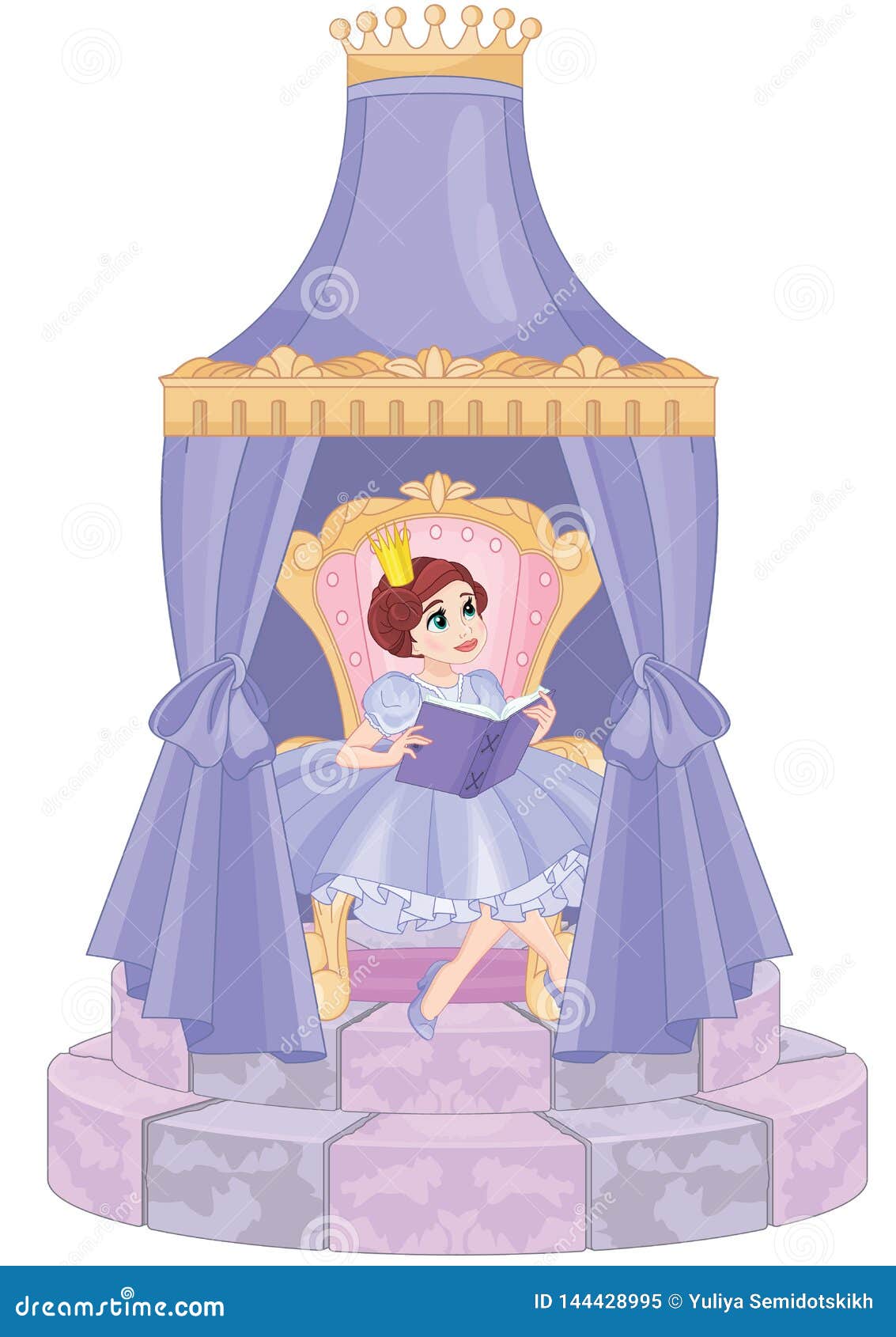 Magic Cute Cartoon Girl Princess Reading Book Stock Vector ...