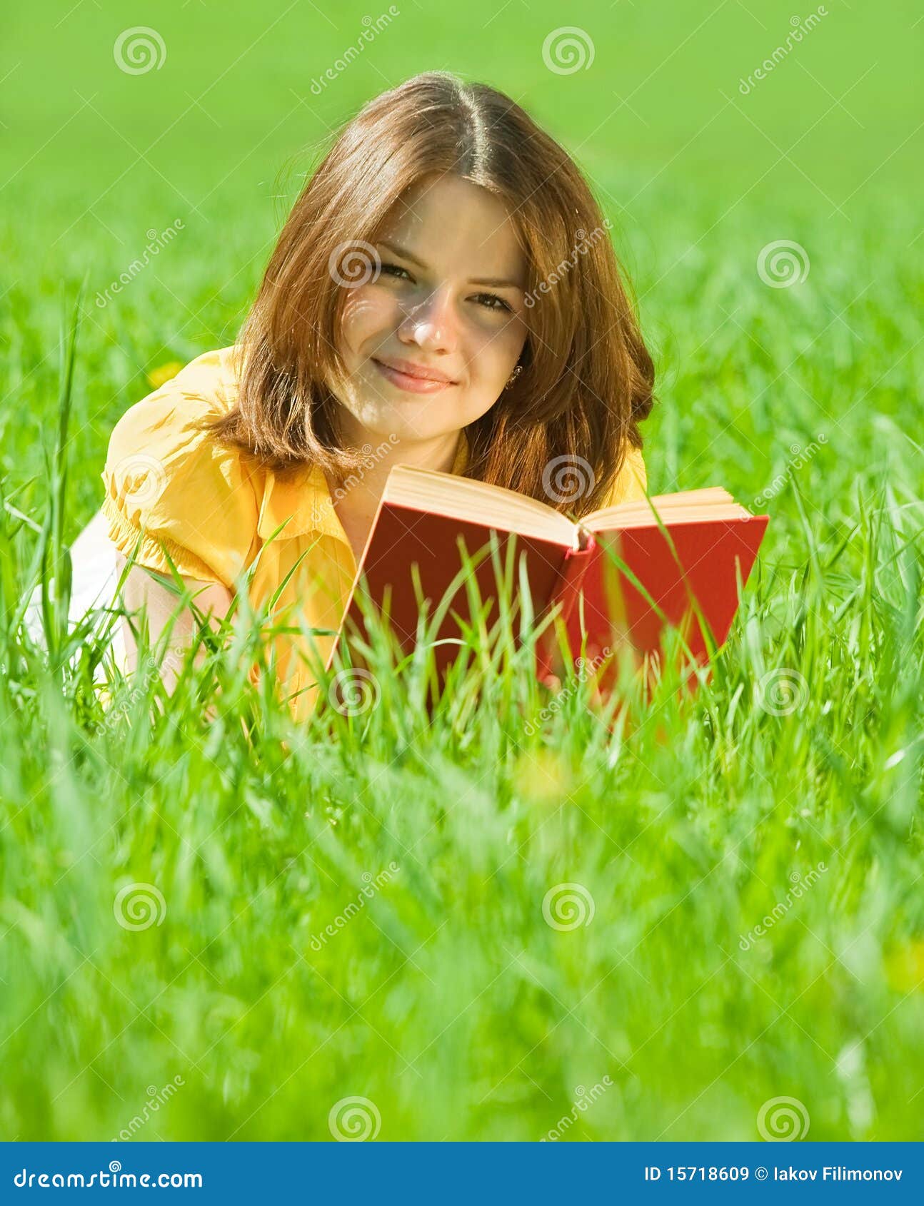 Girl Reading Book In Grass Stock Image Image Of Reading 15718609