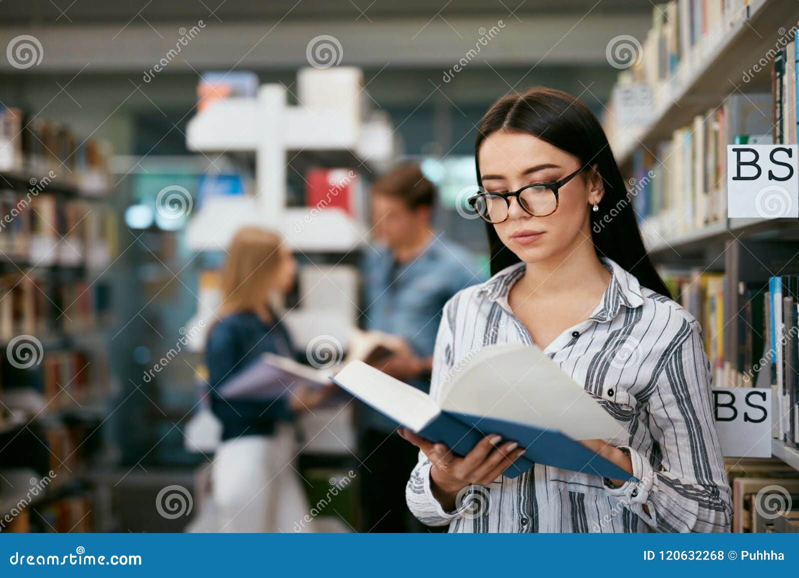 Girl Reading Book in Library. Student Learning Stock Photo - Image of ...