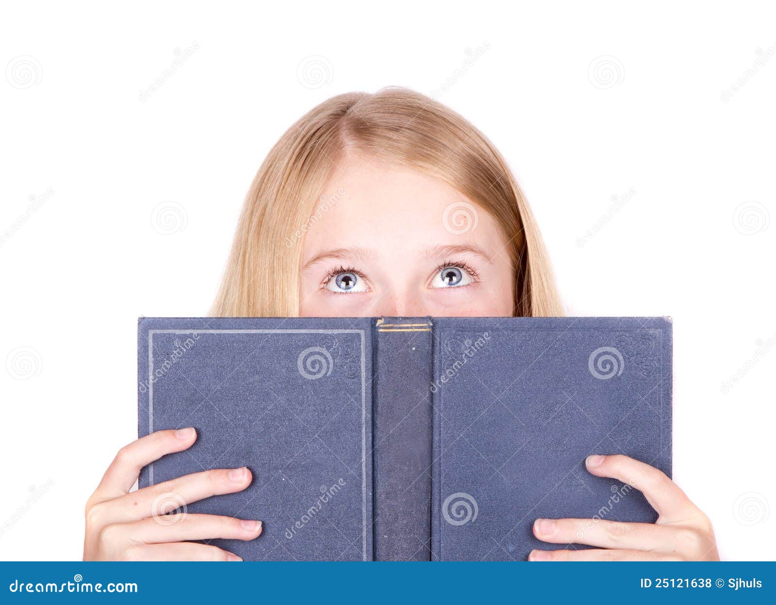 Girl Reading Book Looking Up Stock Photo - Image of person, cheerful ...