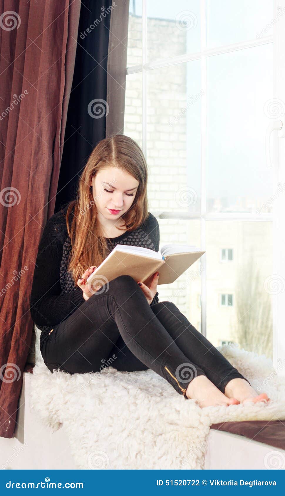 Girl Reading Book Near the Window Stock Photo - Image of lifestyle ...