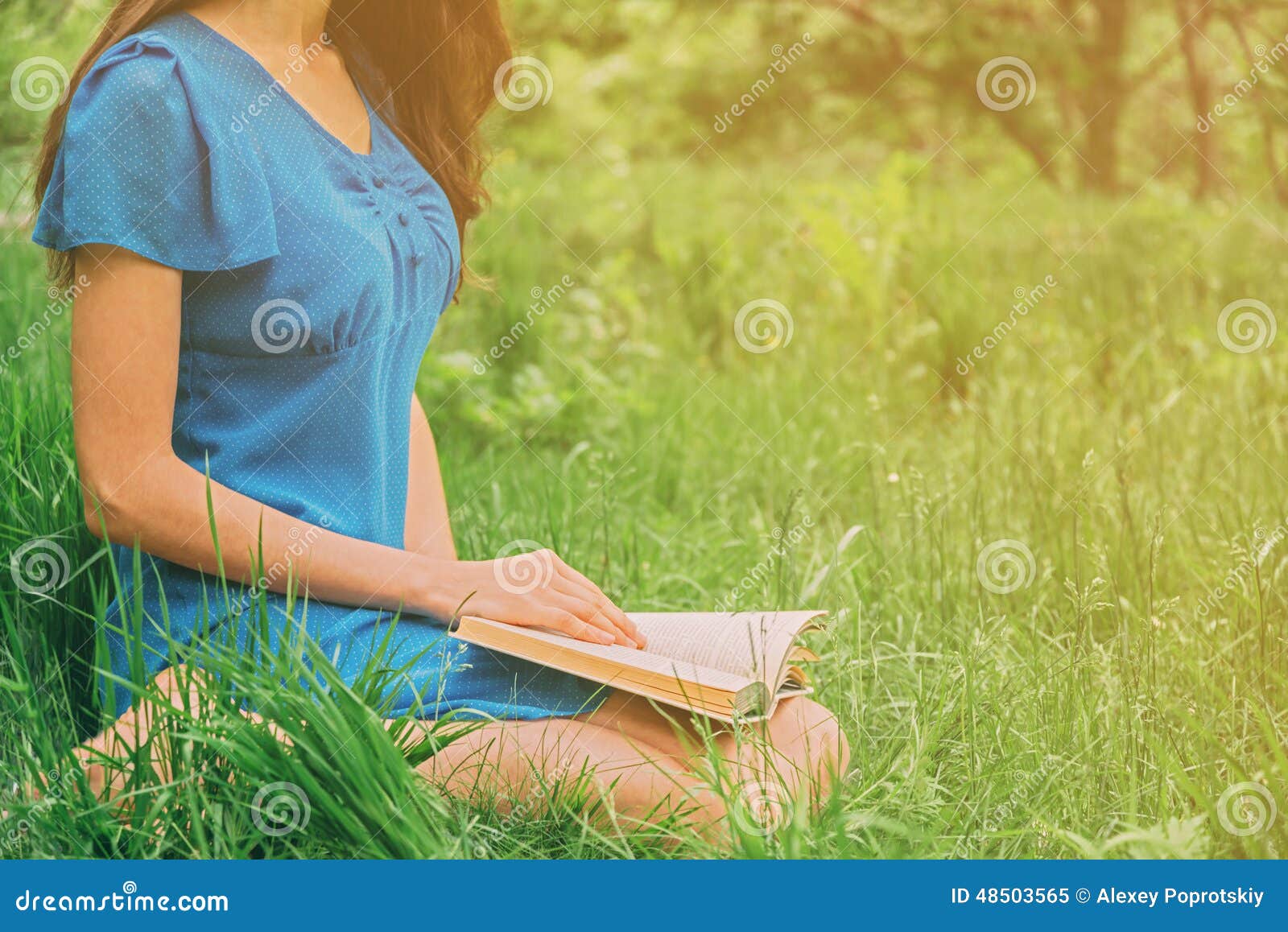 Girl Reading Book Outdoor in Summer Stock Image - Image of tranquil ...