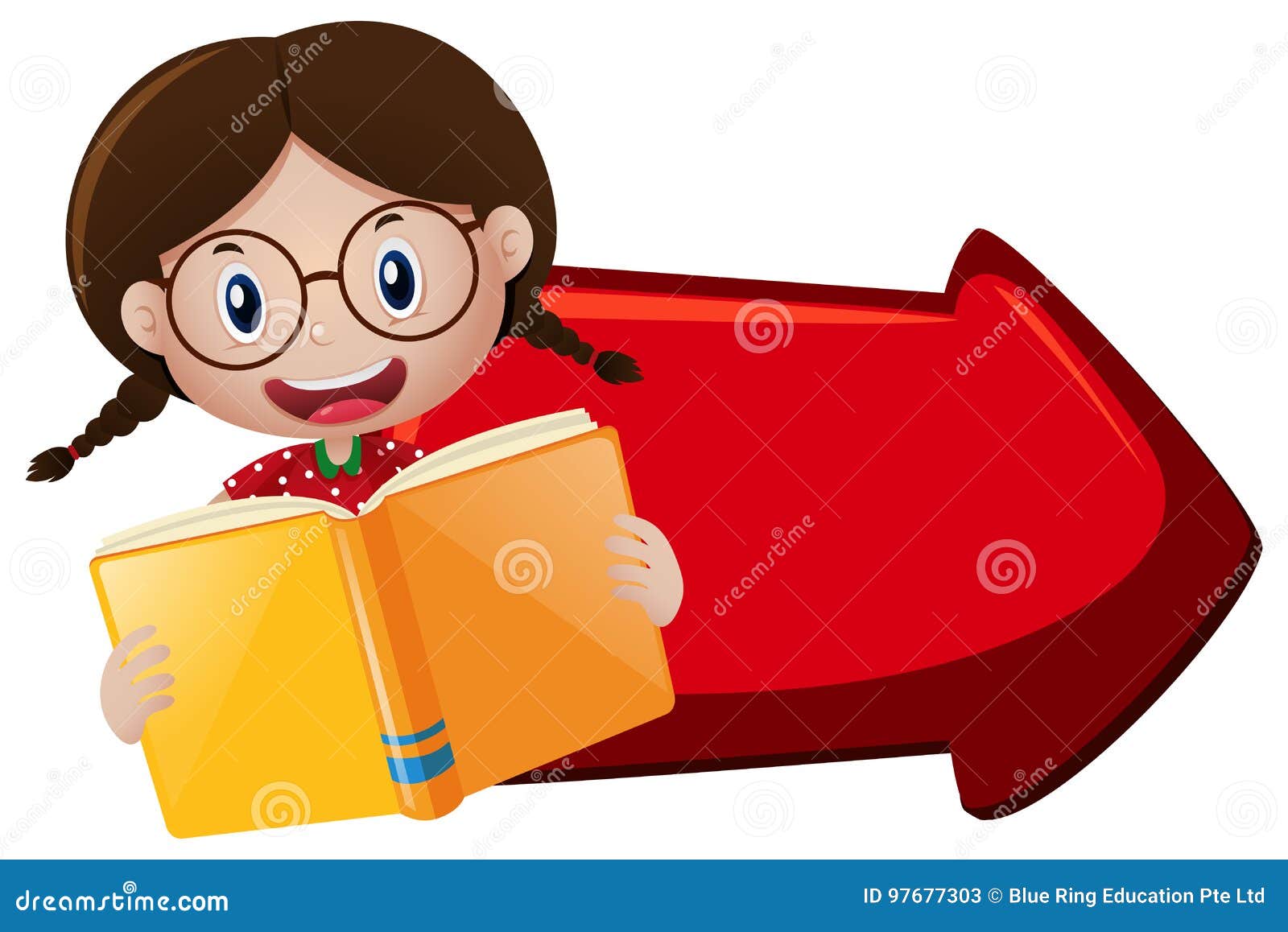 Girl Reading Book and Red Arrow Stock Vector - Illustration of isolated ...