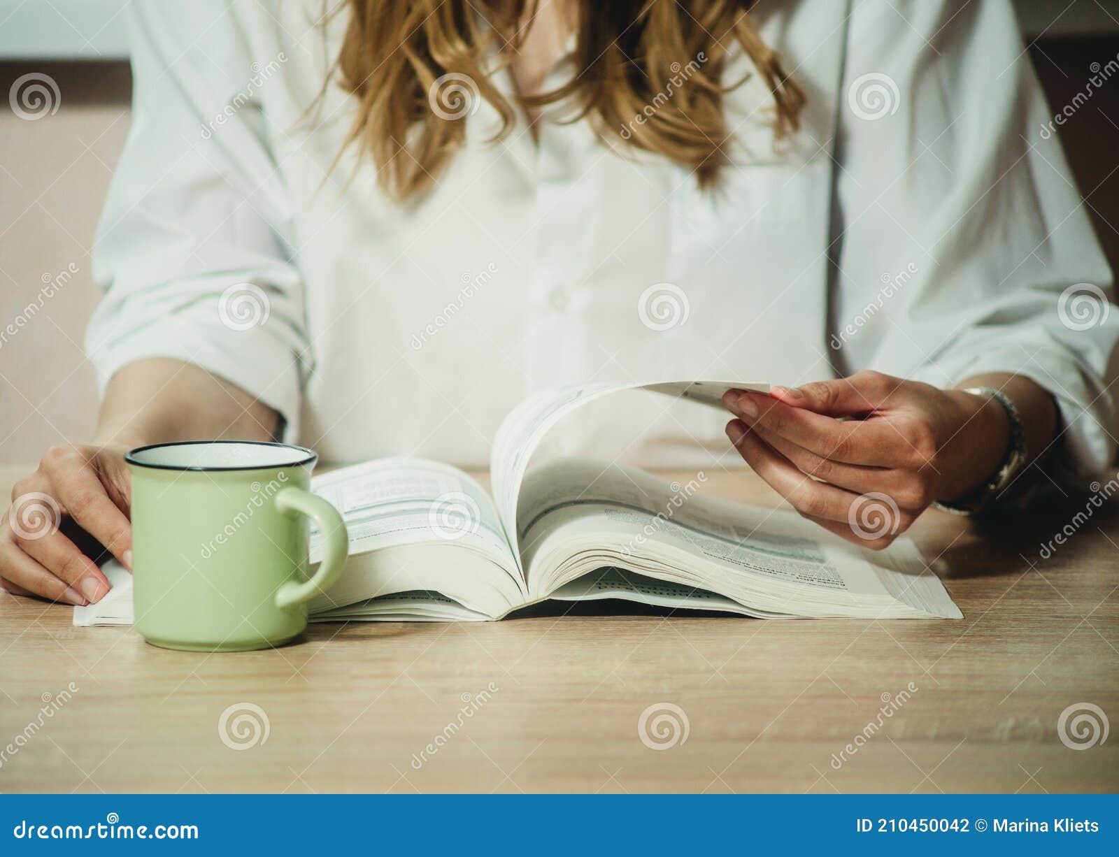 Girl Reading a Book at the Table Stock Photo - Image of home ...