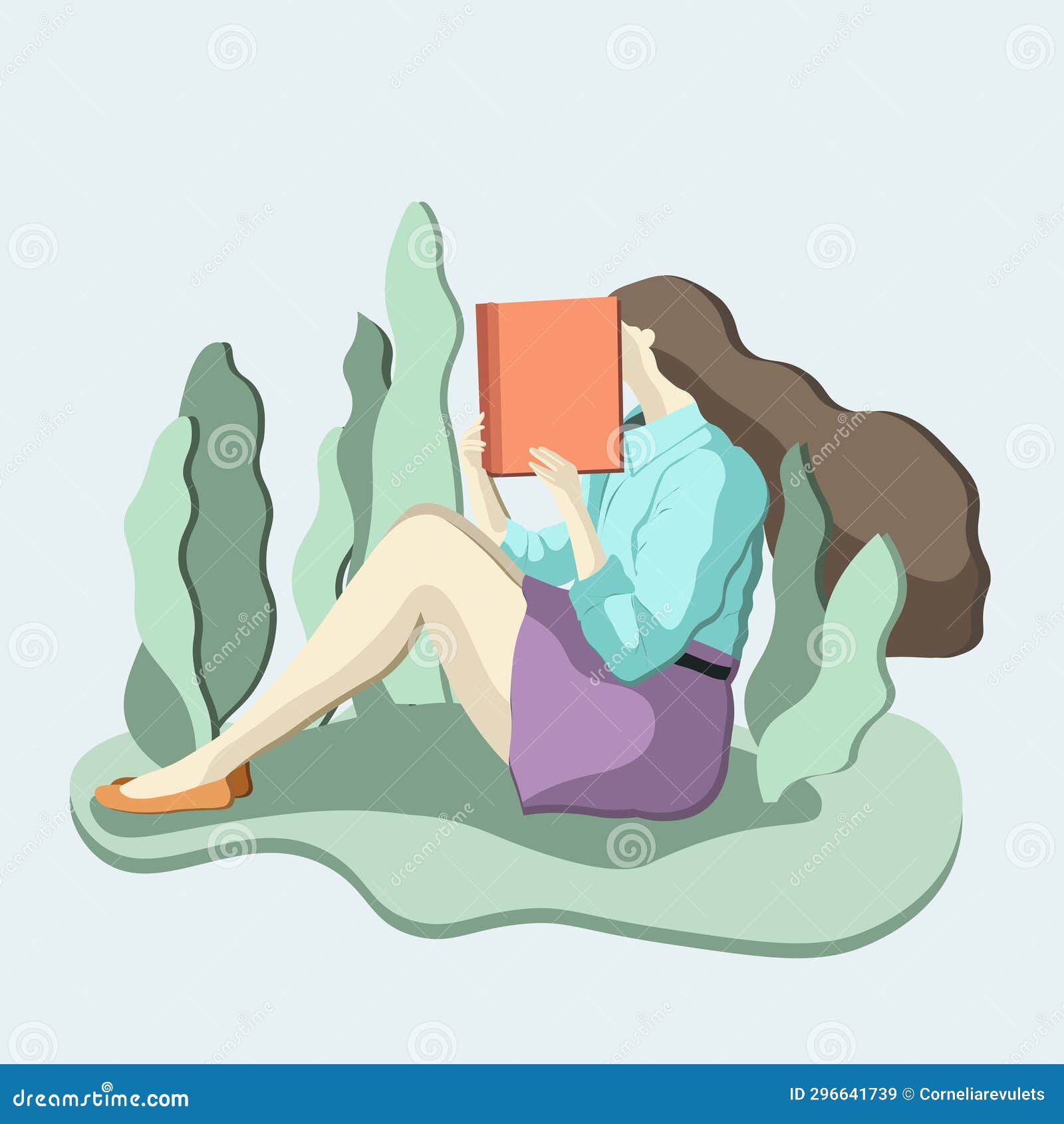 Girl Reading Book Vector Illustration Stock Vector - Illustration of ...