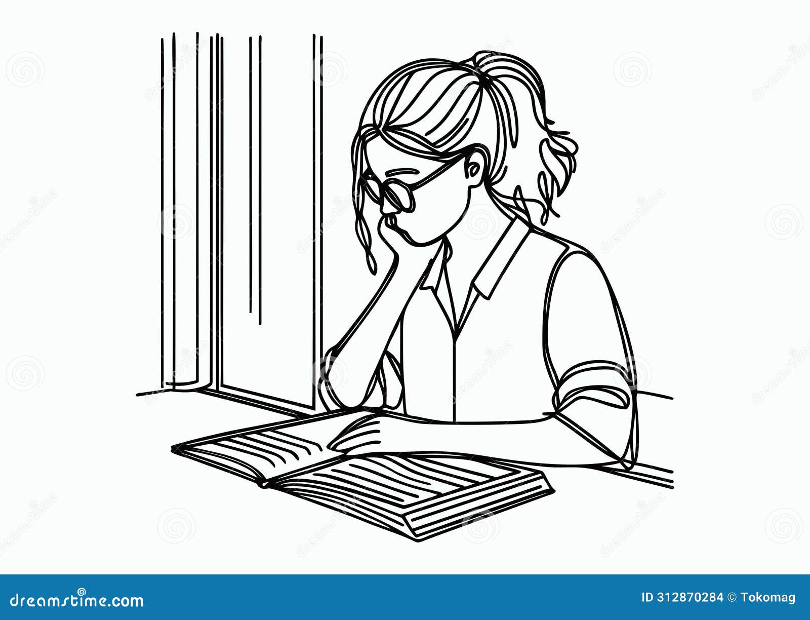 Girl is Reading. Drawing with One Continuous Line Stock Vector ...