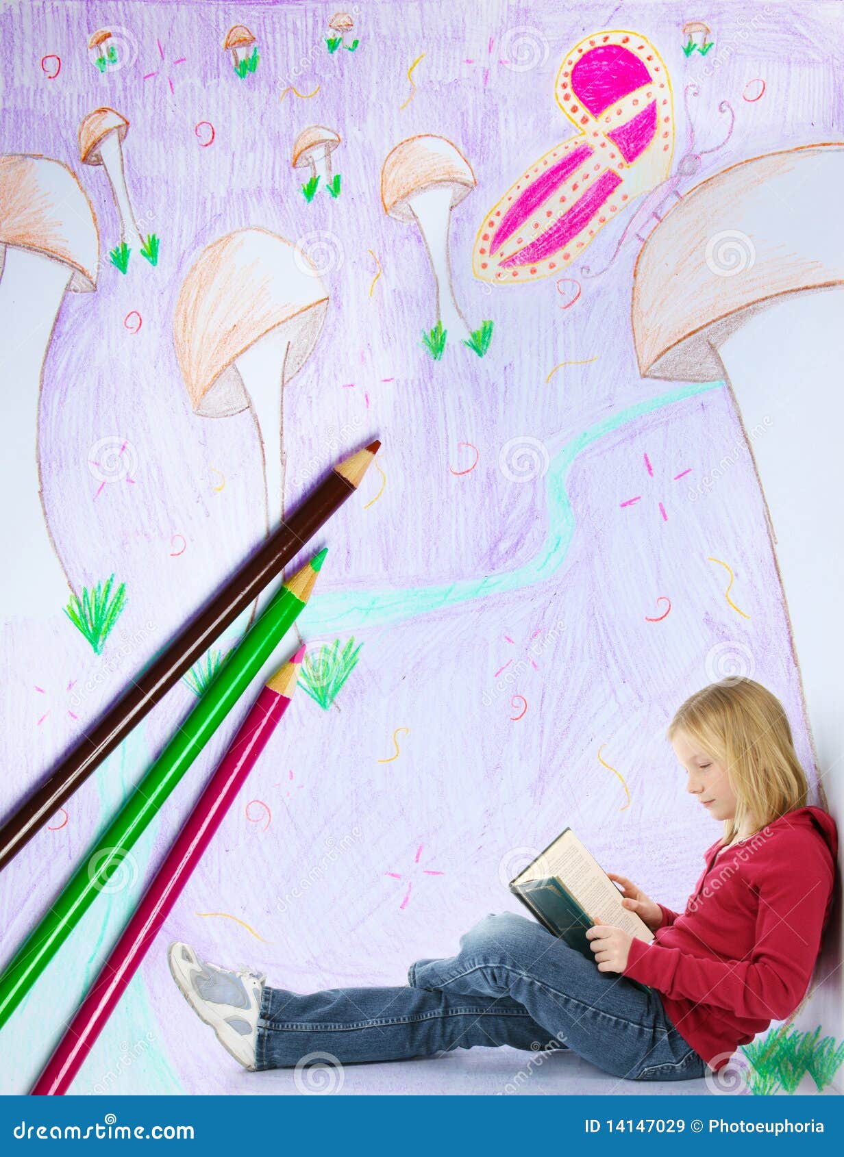 Girl Reading in Imaginary World Stock Image - Image of girl, eight ...