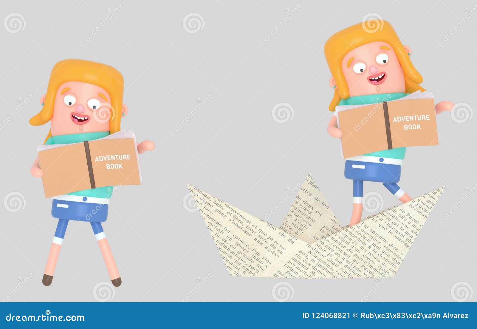 Girl Reading Inside Paper Boat. 3d Illustration Stock Illustration ...
