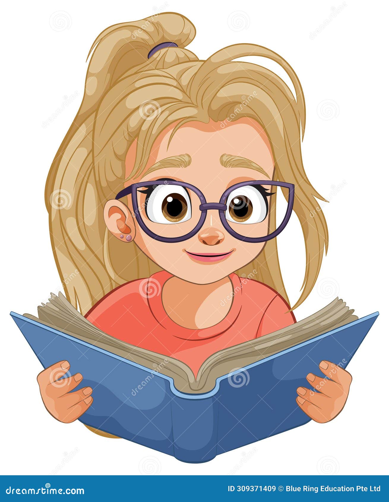 A Girl Reading with Interest and Joy Stock Vector - Illustration of ...