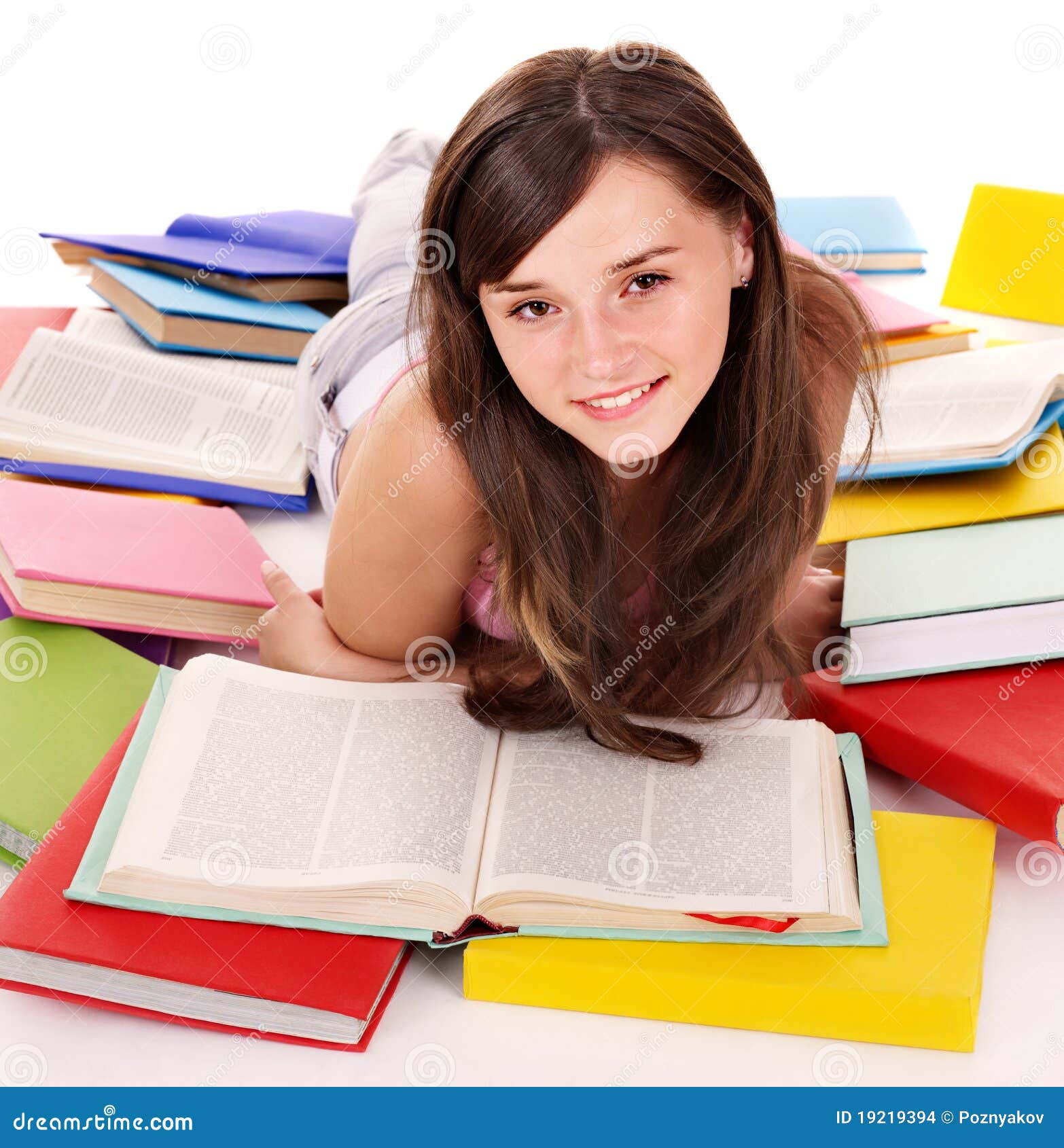 Girl reading open book . stock photo. Image of literature - 19219394