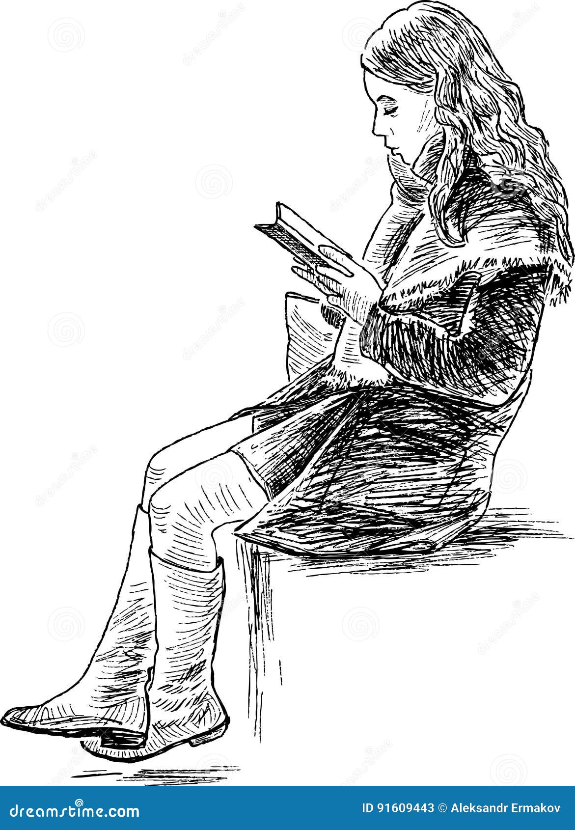 Girl reads a book stock vector. Illustration of alone - 91609443