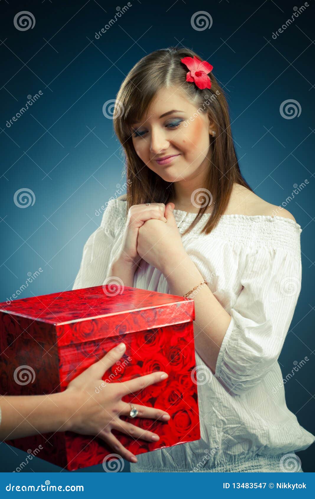 Girl receives a gift stock image. Image of lady, background - 13483547