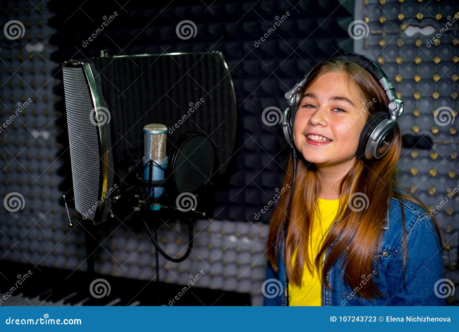 Girl in a recording studio stock image. Image of professional - 107243723