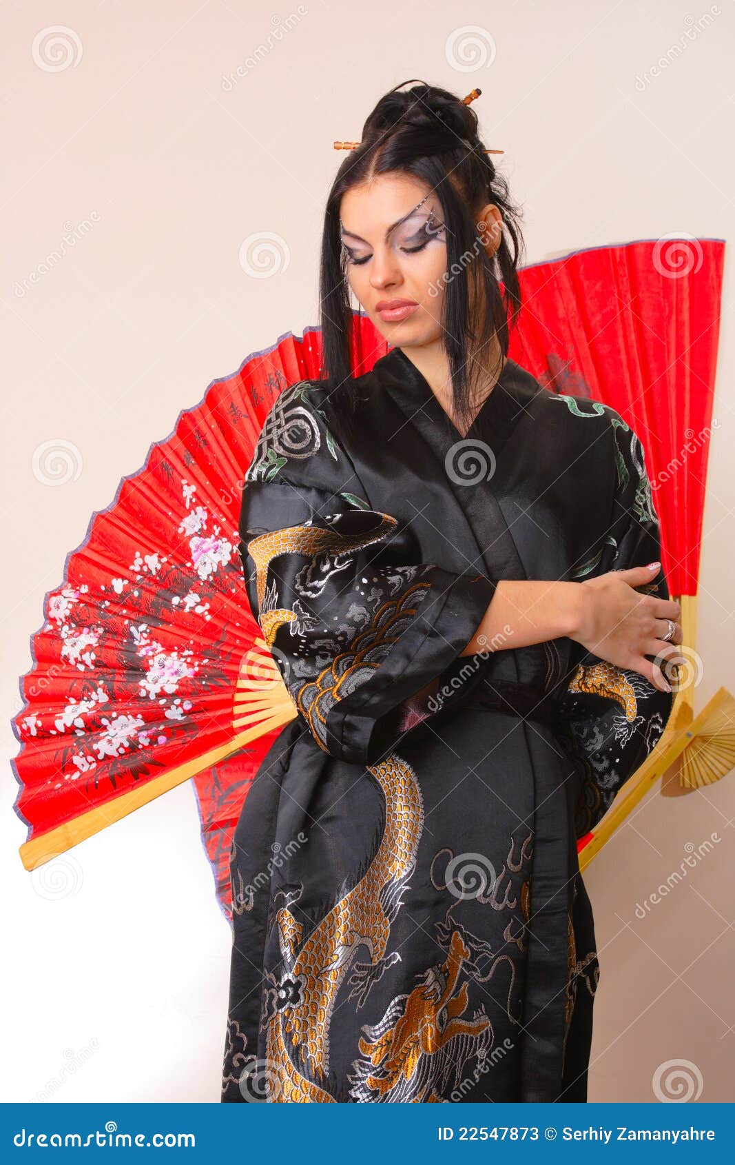 Girl with red asian fan stock image. Image of beautiful - 22547873
